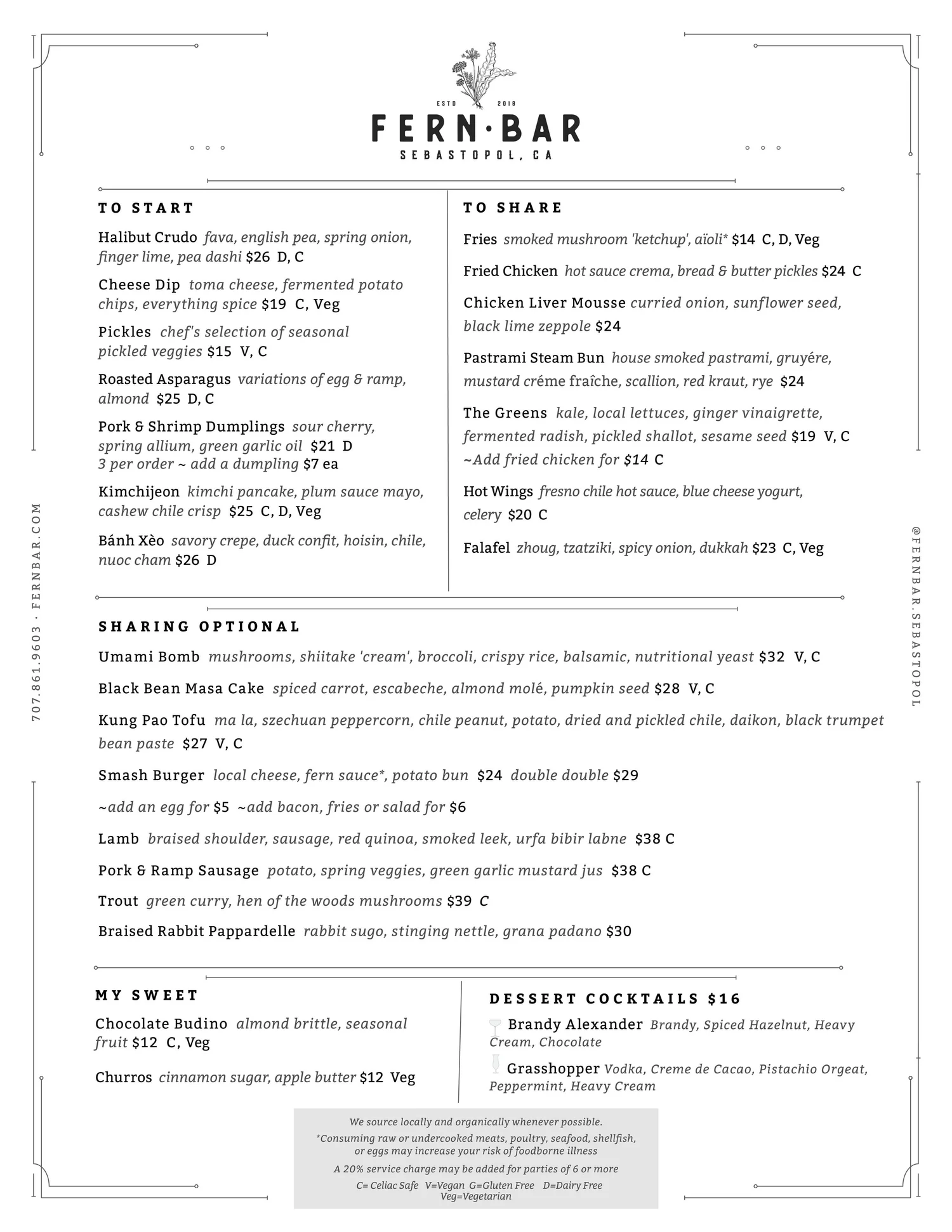 Menu — Sebastopol Restaurant, Bar, Live Music And Events In The Barlow