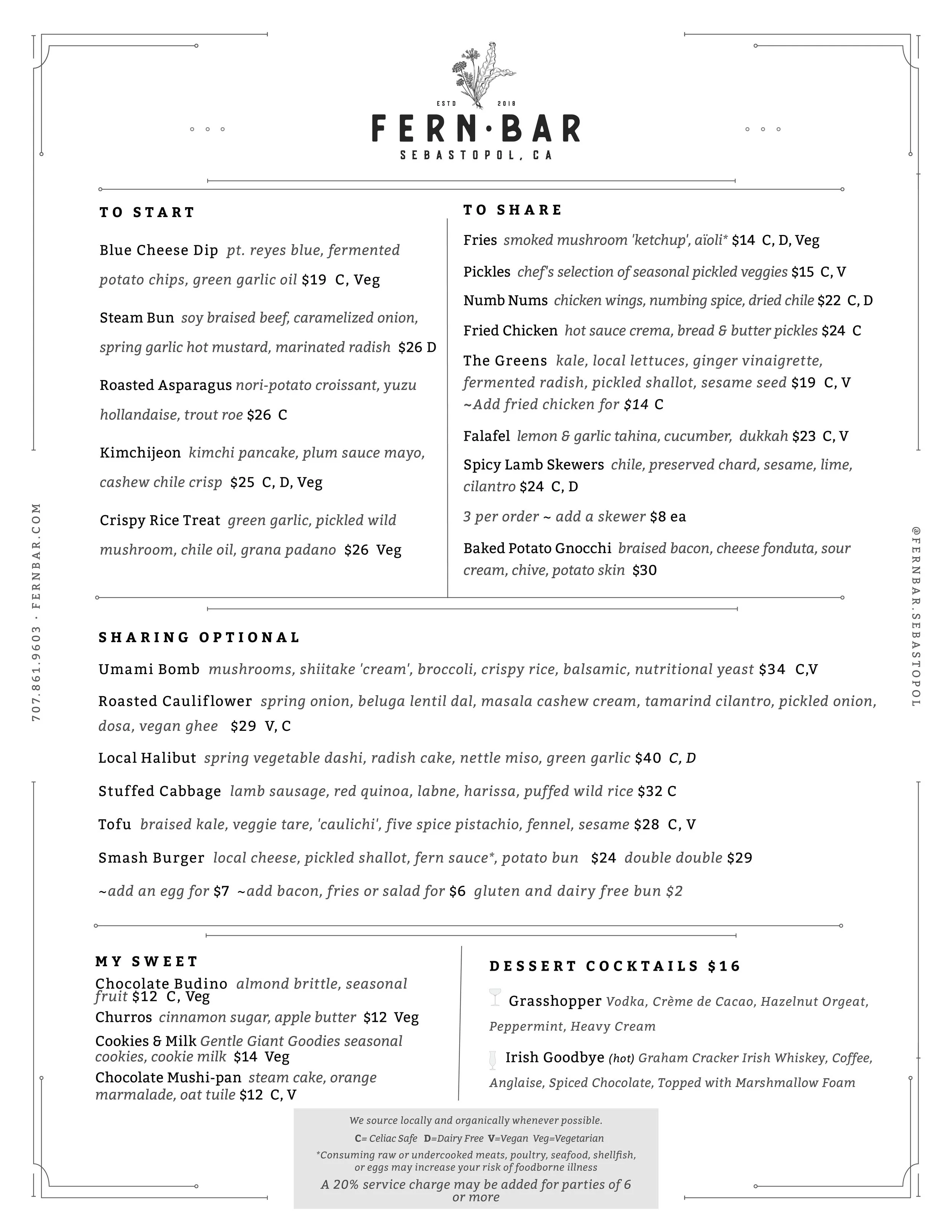 Menu — Fern Bar Events