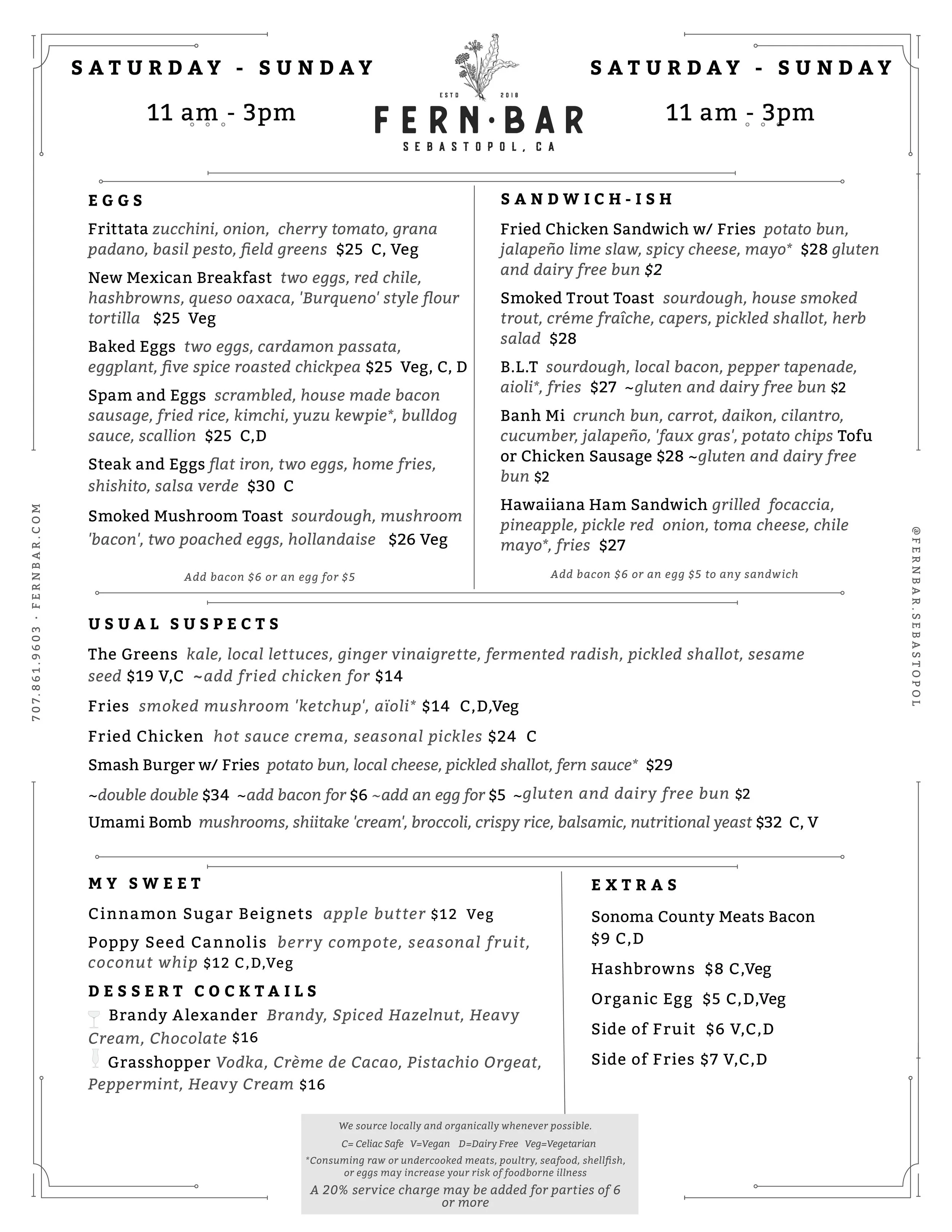 Menu — Fern Bar Events
