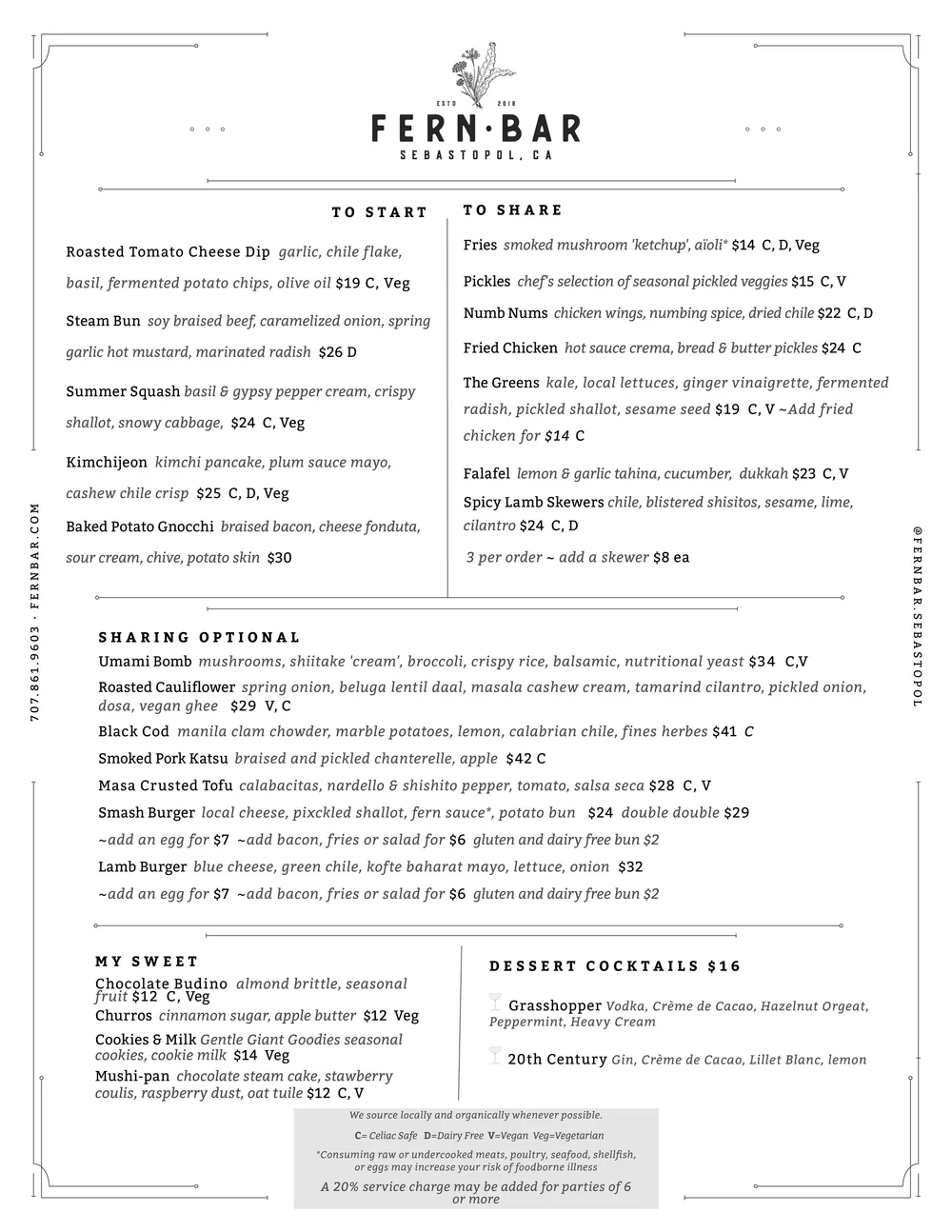 Menu — Fern Bar Events