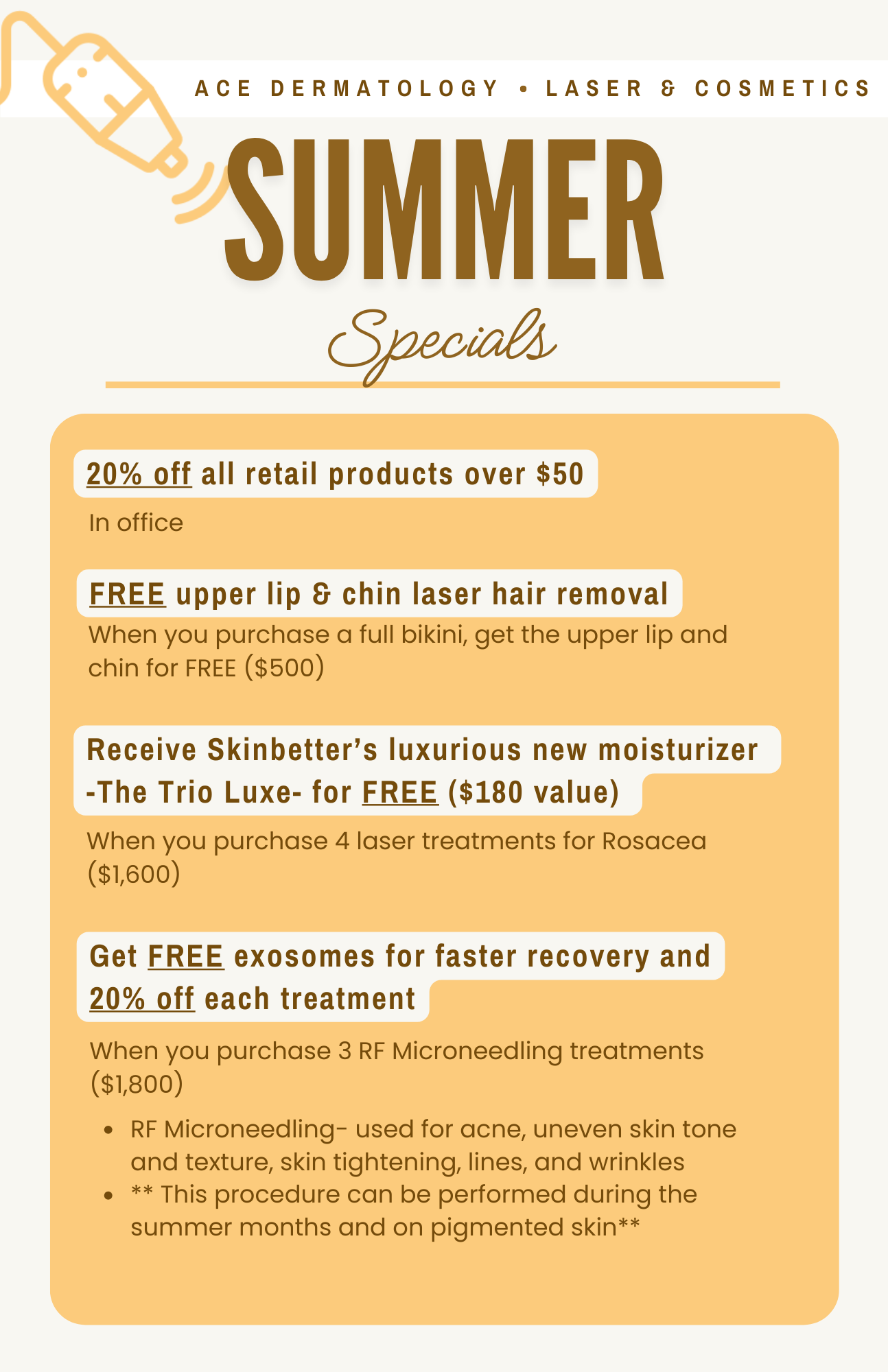 Specials — ACE Dermatology, Laser and Cosmetics