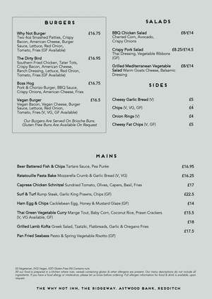 Menus — The Why Not Inn, Redditch