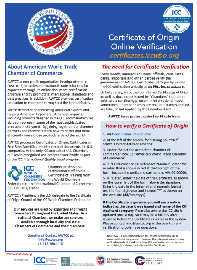 United States Certificate Origin Export