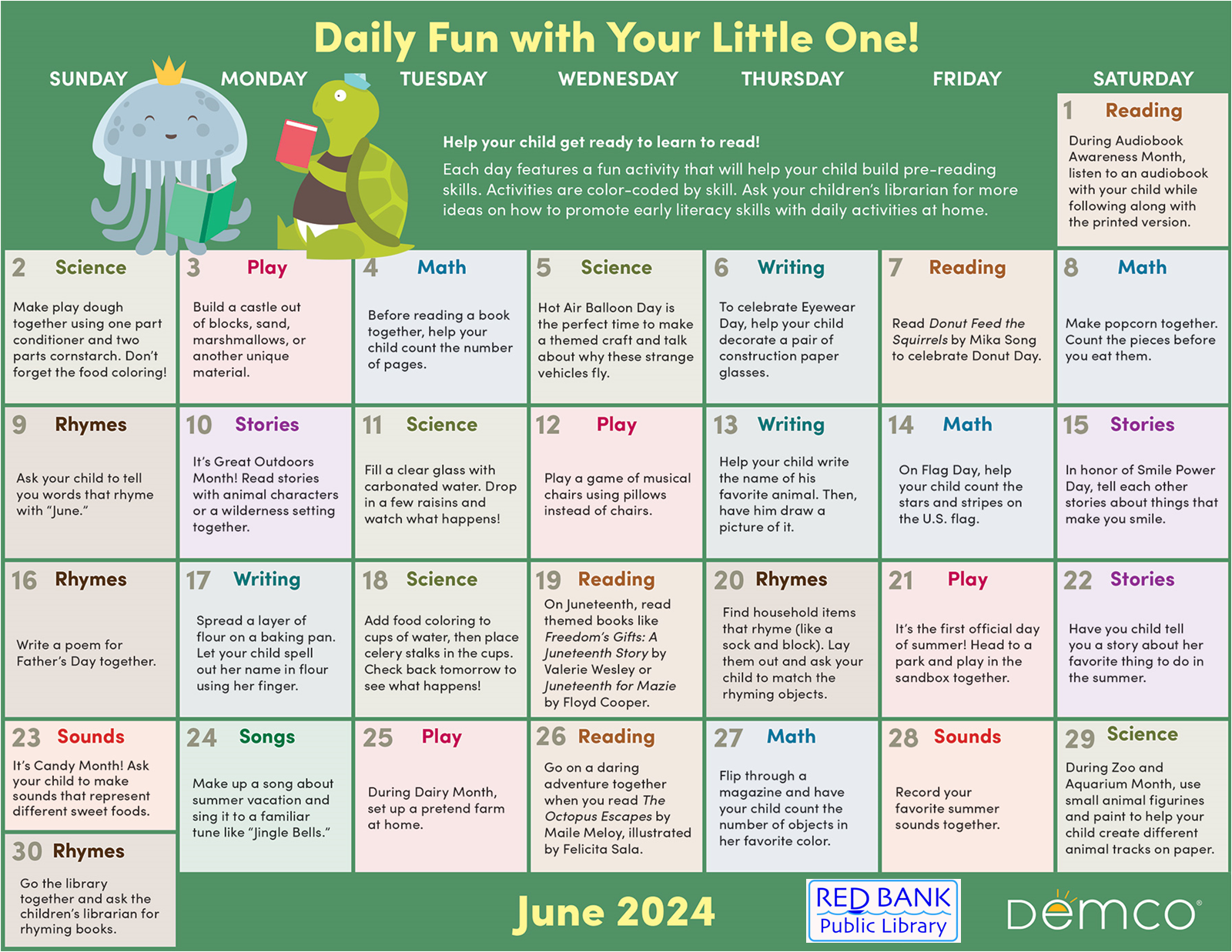 Early Literacy Activity Calendar — Red Bank Public Library