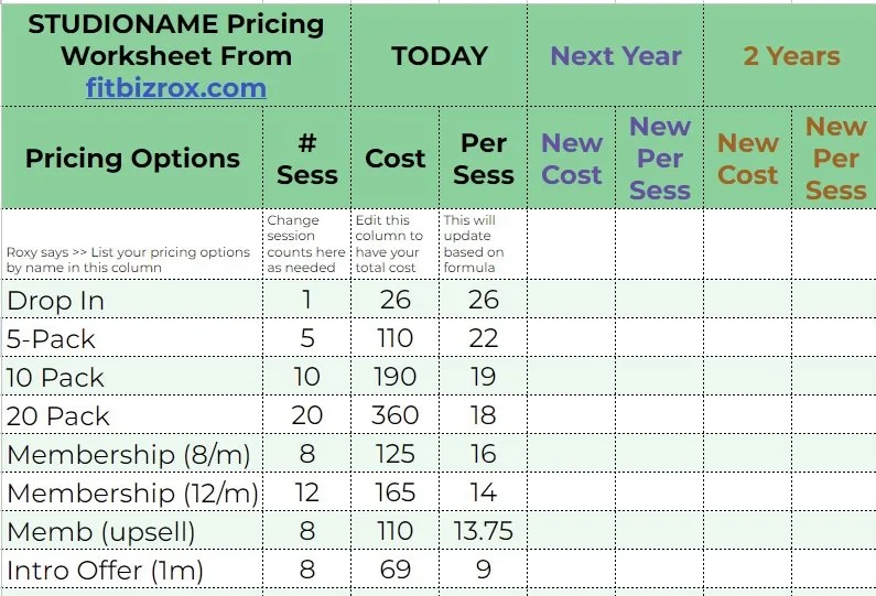 Pricing Worksheet — Fit Biz Rox | Fitness Business Consulting with Roxy ...
