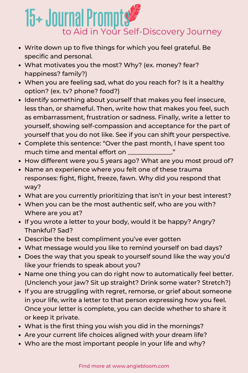 15+ Journal Prompts to Aid in Your Self-Discovery Journey — Angie Bloom