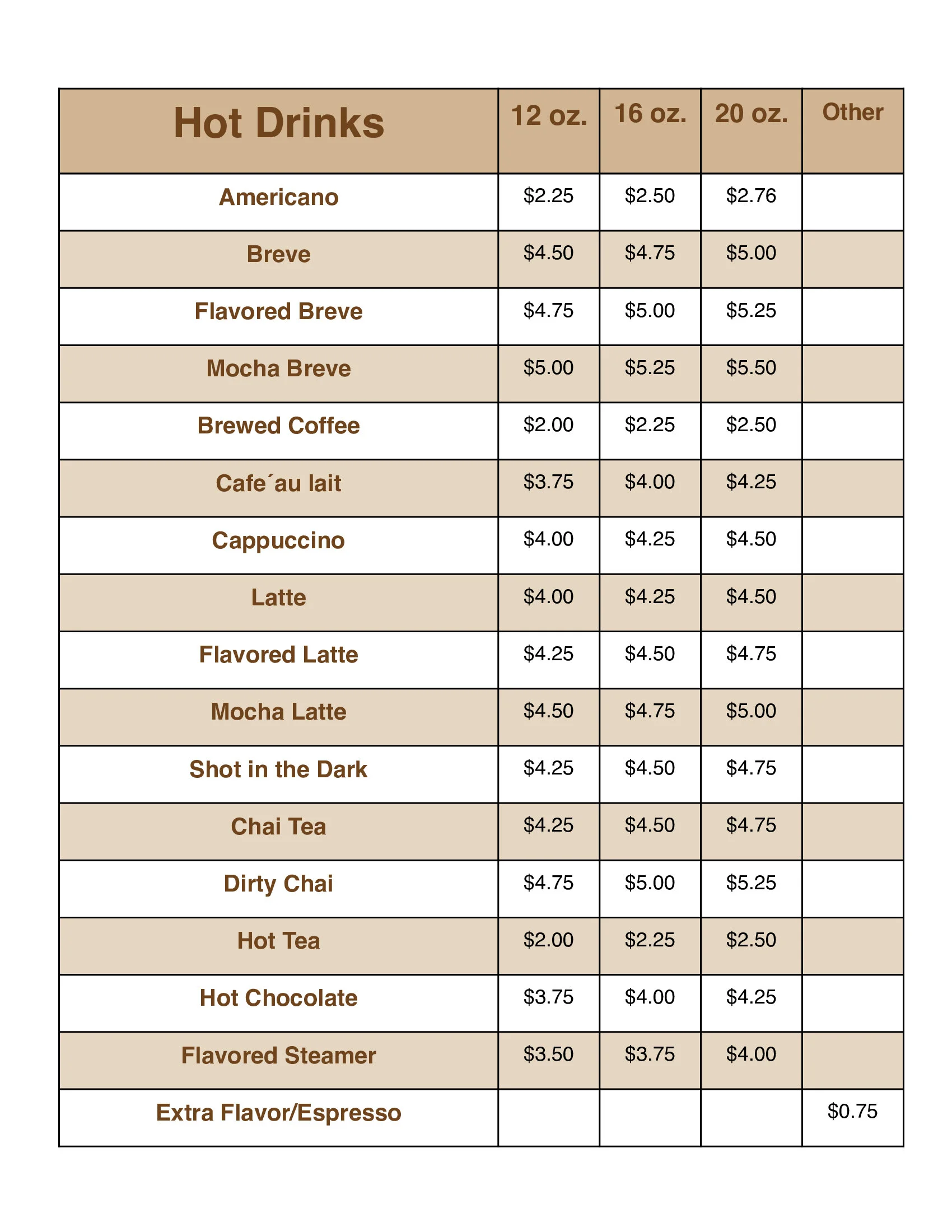 Menu — Downtown Books