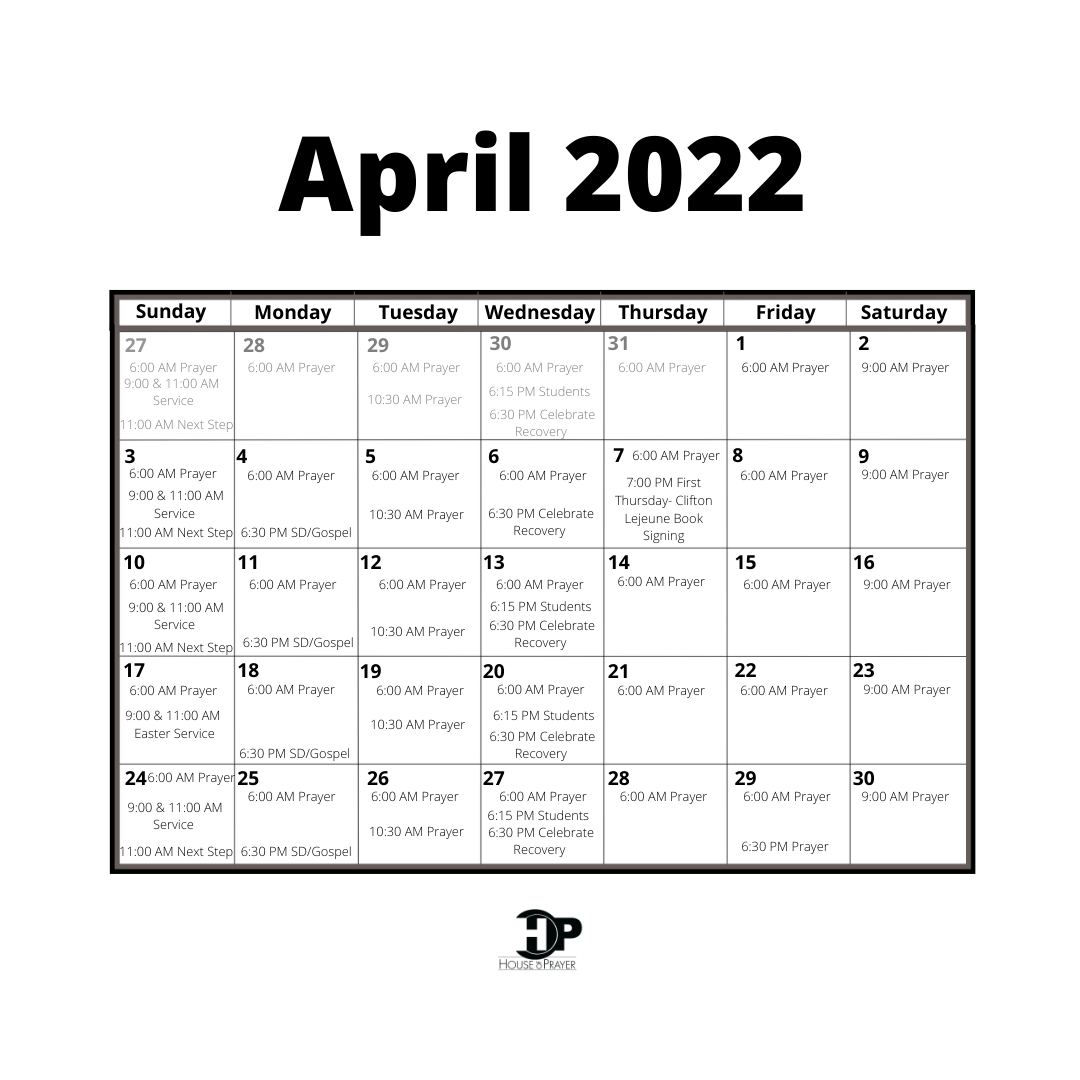 April Calendar — House of Prayer