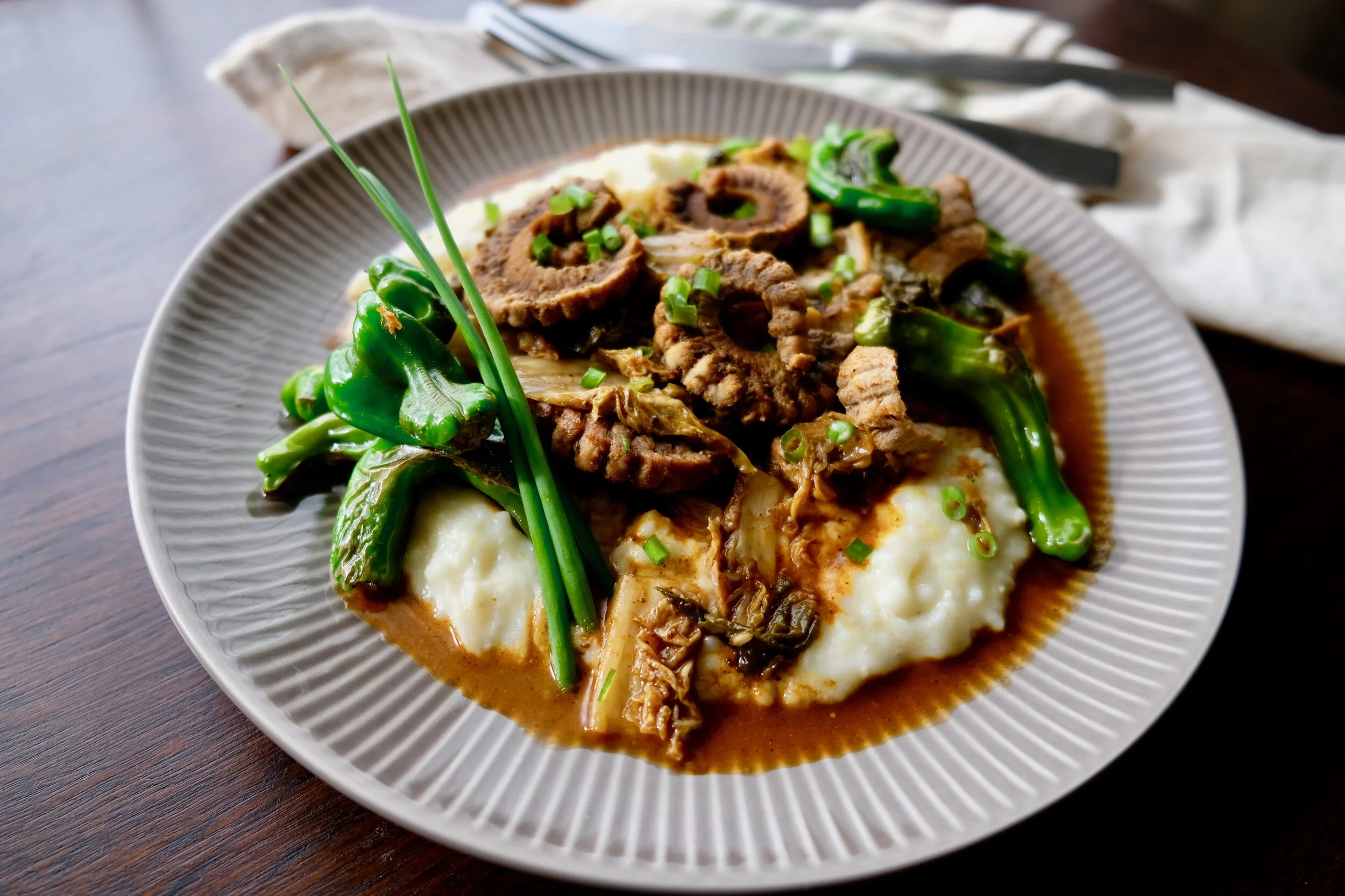 Cownose Ray, Old Bay Kimchi & Grits — Elevated Wild