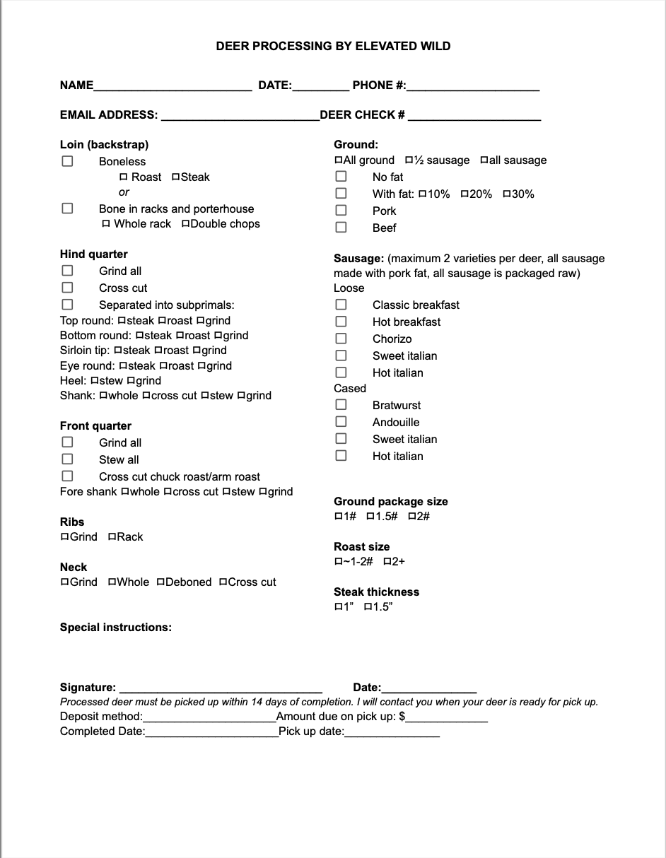 Deer Processing by Elevated Wild — Elevated Wild