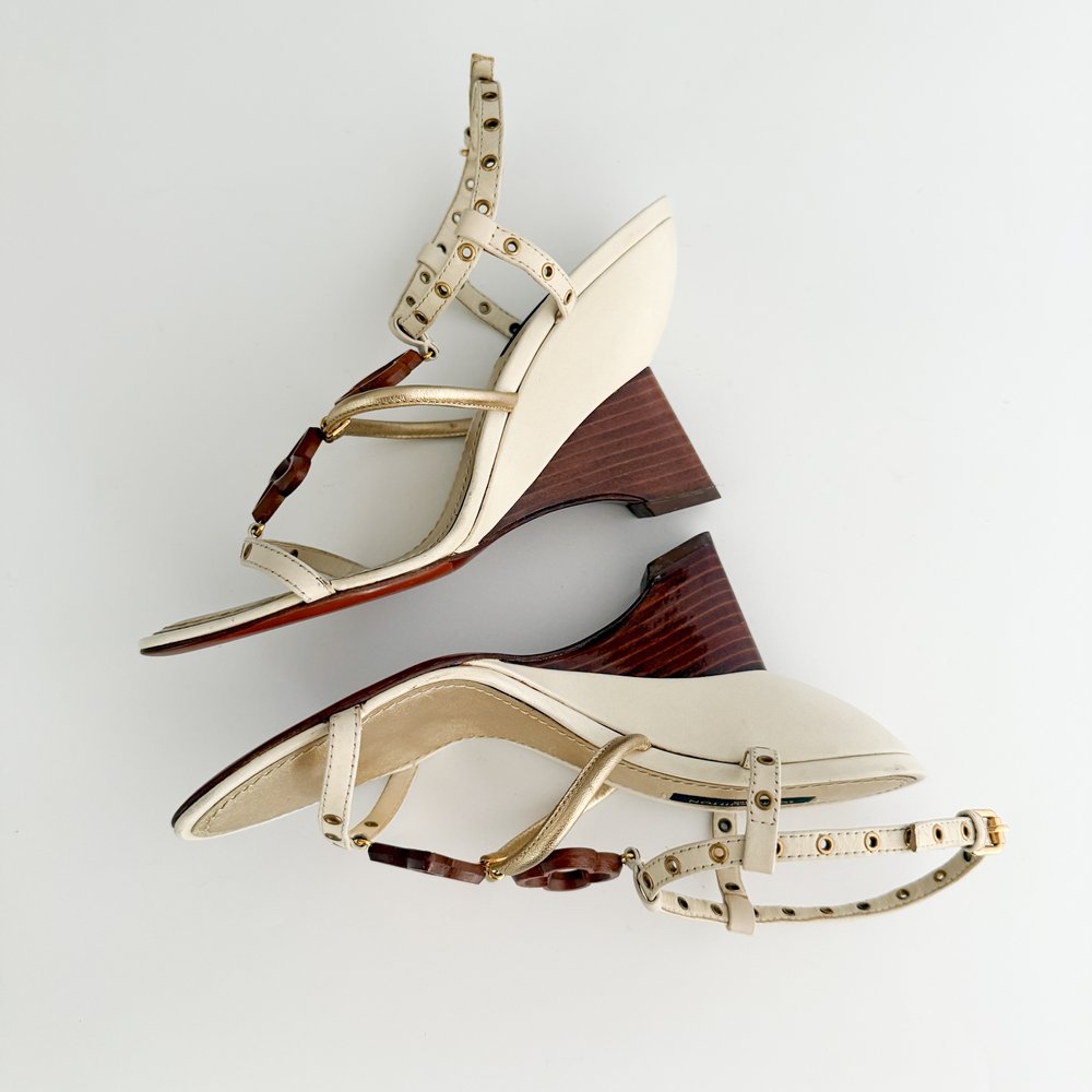Louis Vuitton Vintage Flower Logo Wedge Sandal Heels (IT 36 Louis Vuitton Vintage Flower Logo Wedge Sandal Heels (IT 36