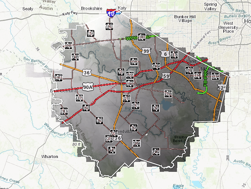 Fort Bend County Elevation Map - Map