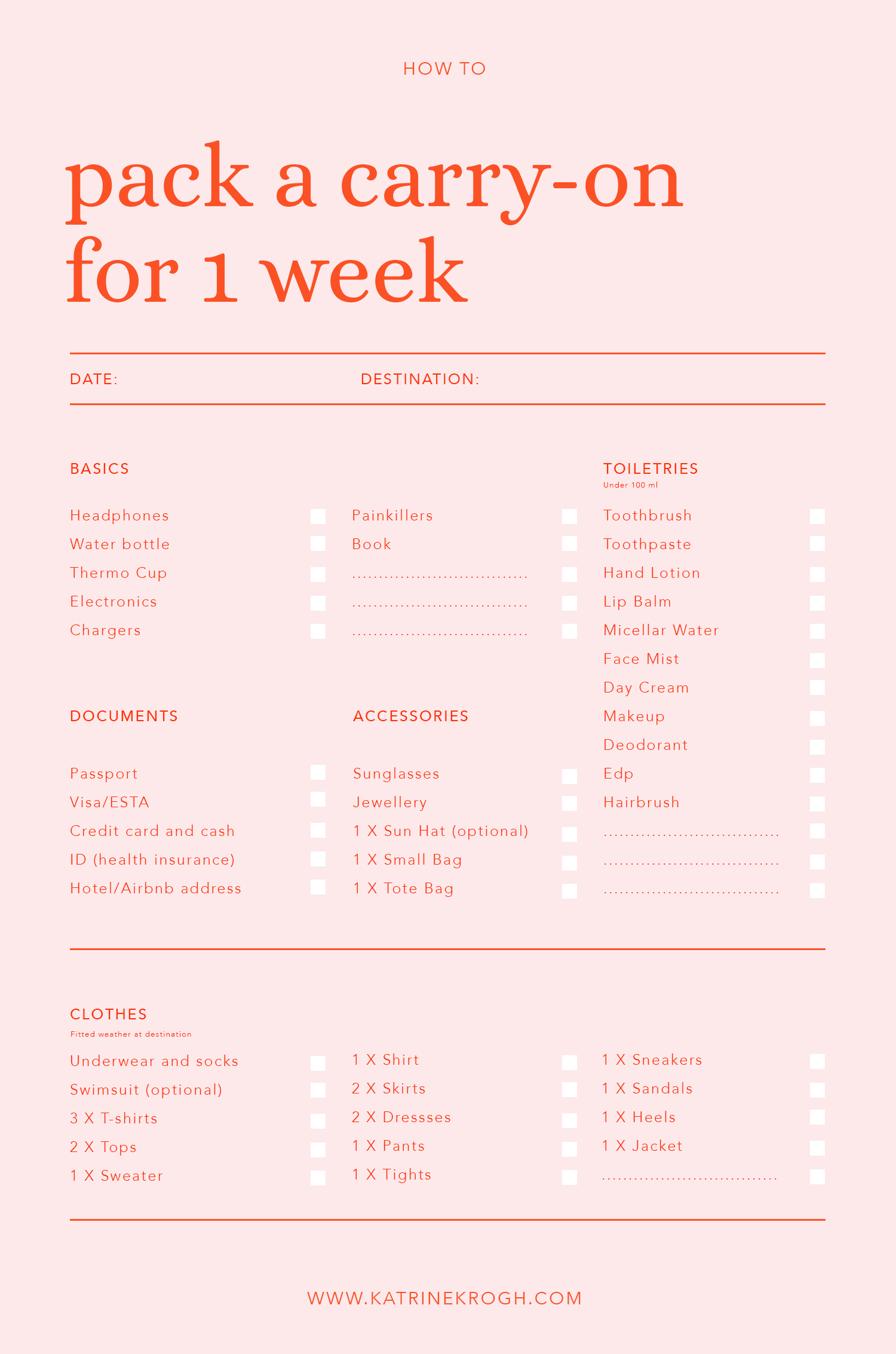 Carry On Packing List Printable