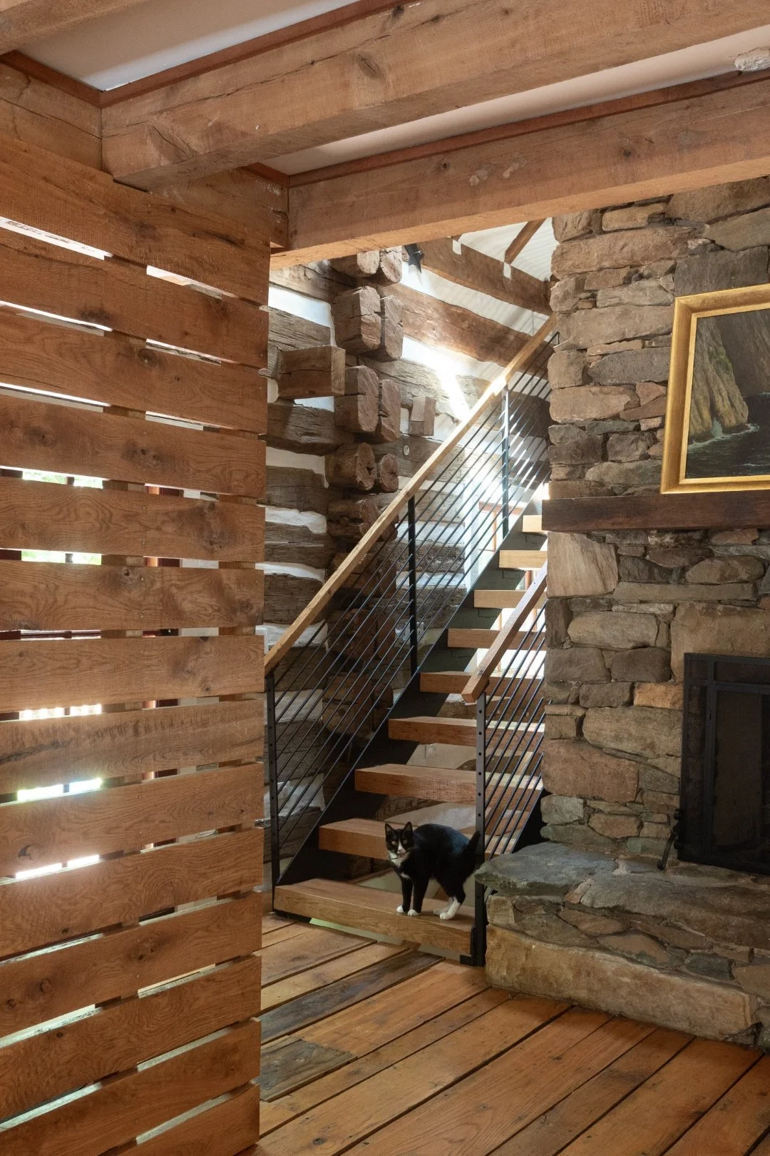 Log Cabin Steel Stair — Longhouse Architects