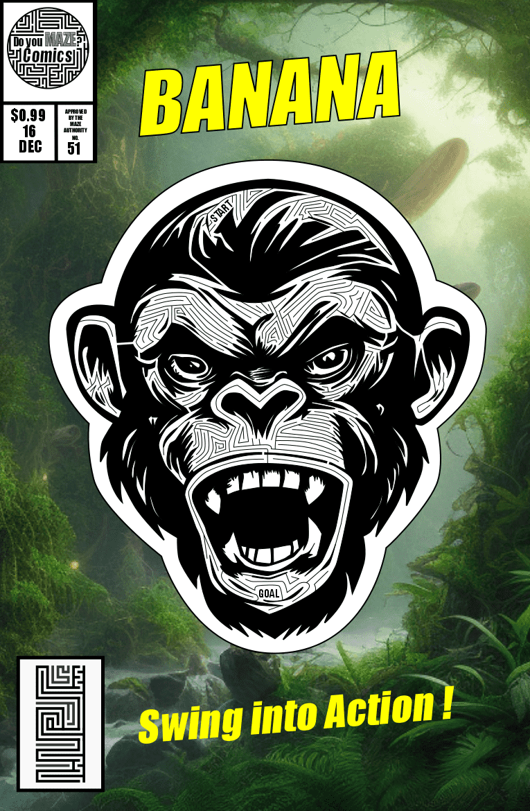 Maze Comic Book Cover #51 - BANANA — Free Printable Mazes for All Ages