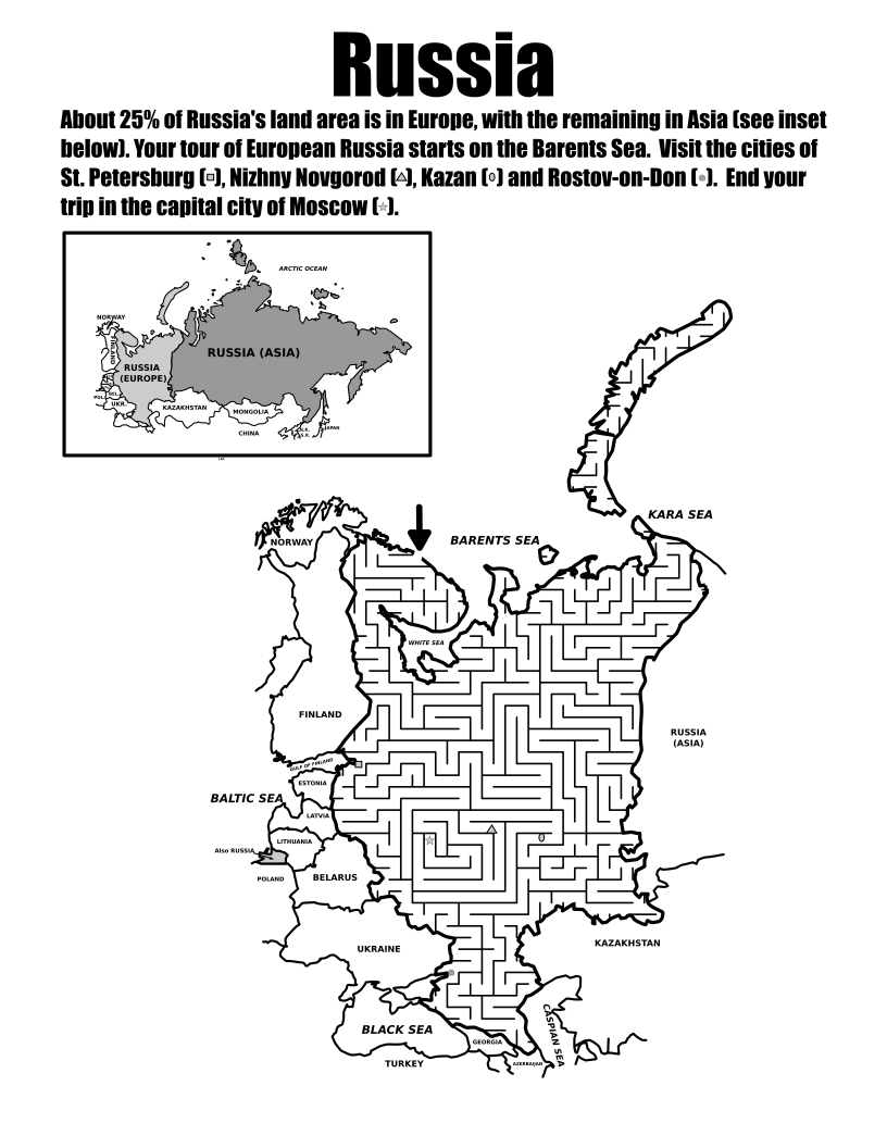 Mazes of Countries Maps — Free Printable Mazes for All Ages