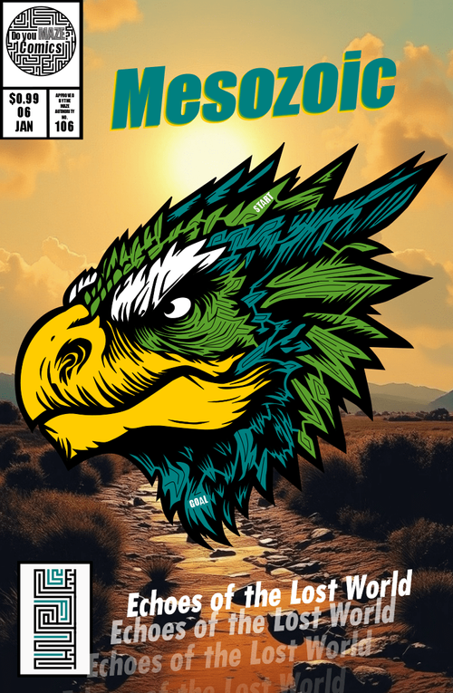 Maze Comic Book Cover #106 - Mesozoic — Free Printable Mazes for All Ages