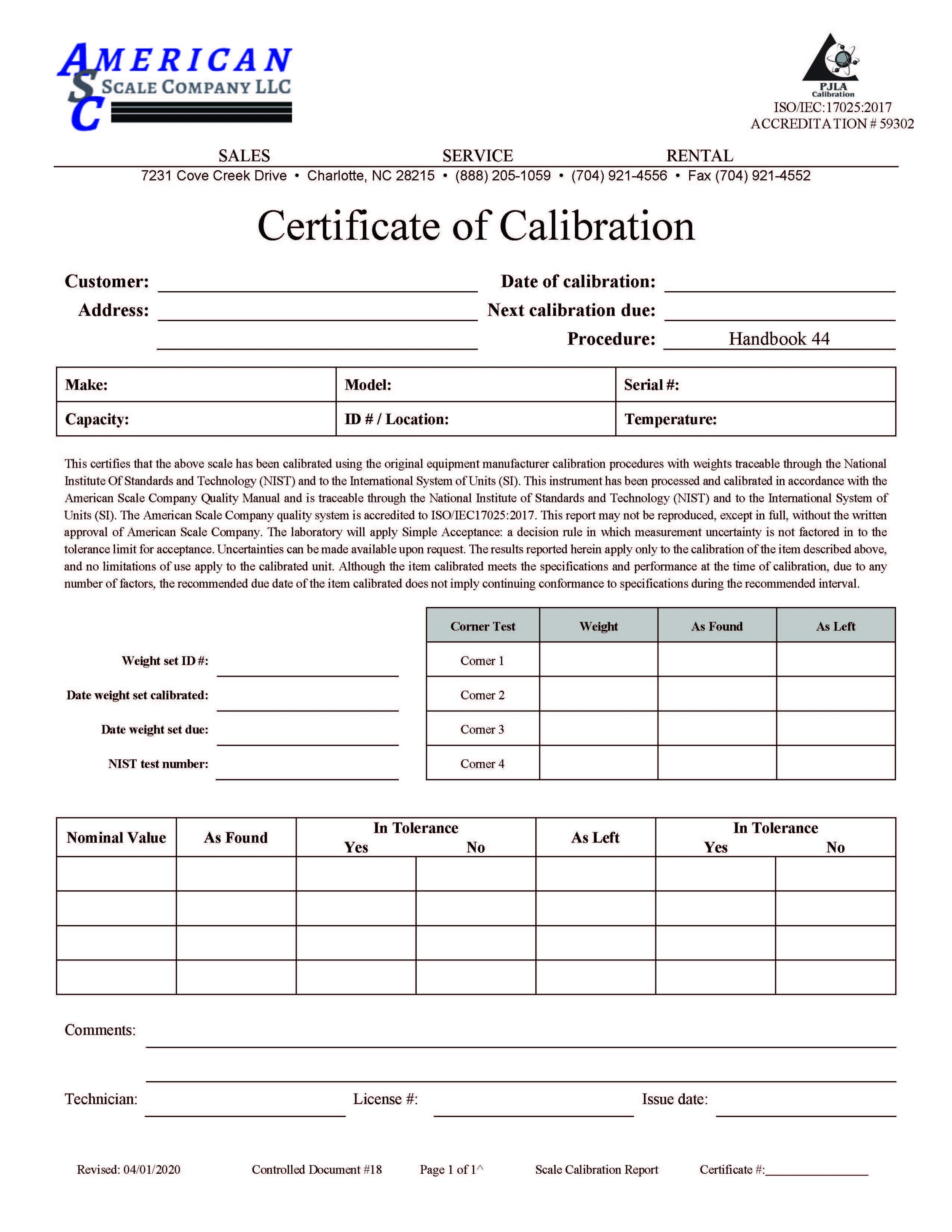 Calibration Certificate Template Calibration Certificate Template