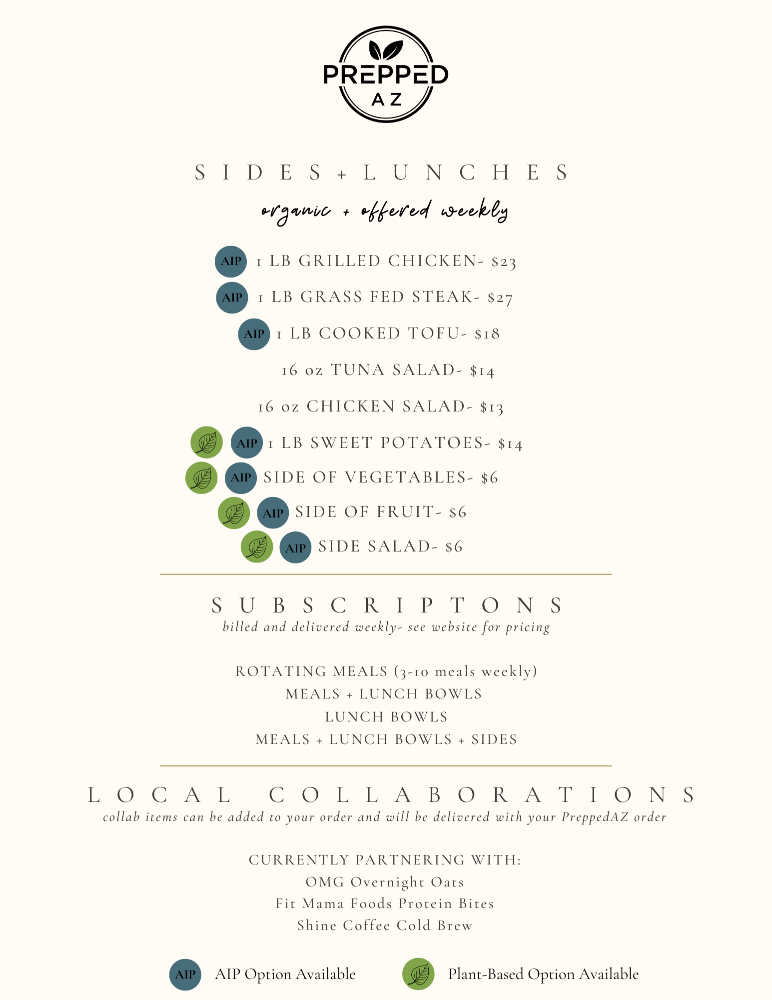 Prep Meals Menu & Pricing — PreppedAZ