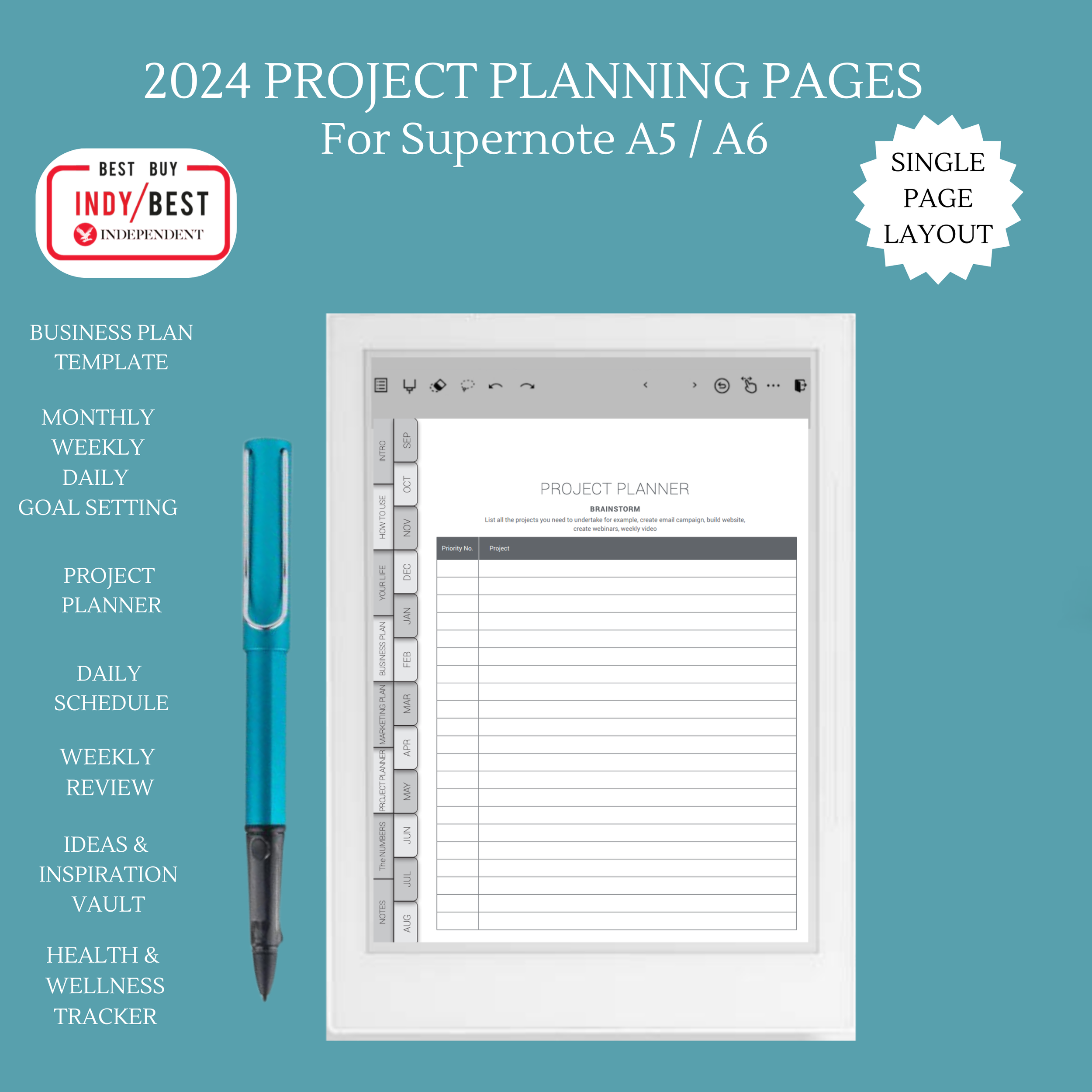 2024 Digital Weekly Business Planner For Supernote Portrait Left