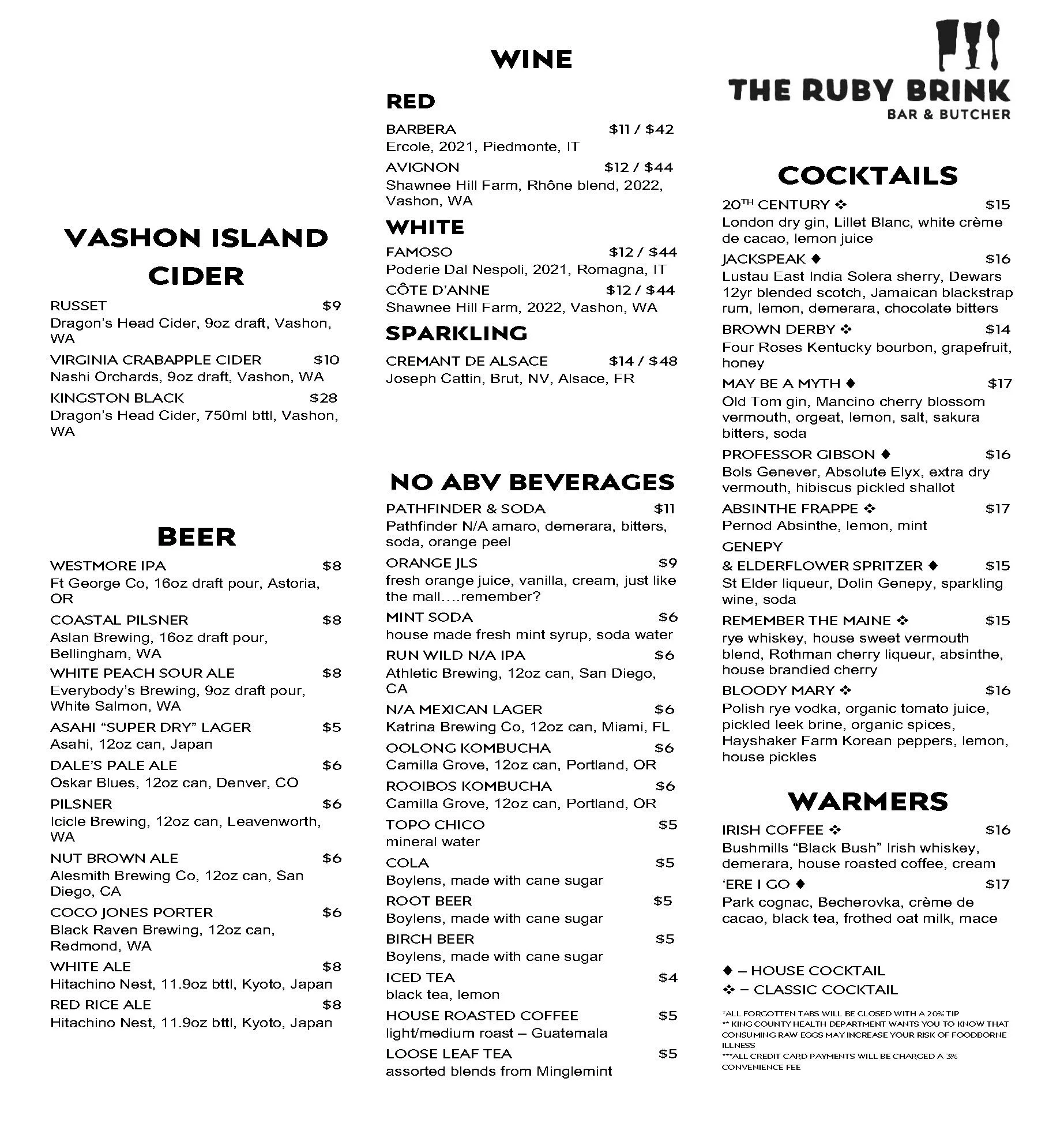 Menu — The Ruby Brink