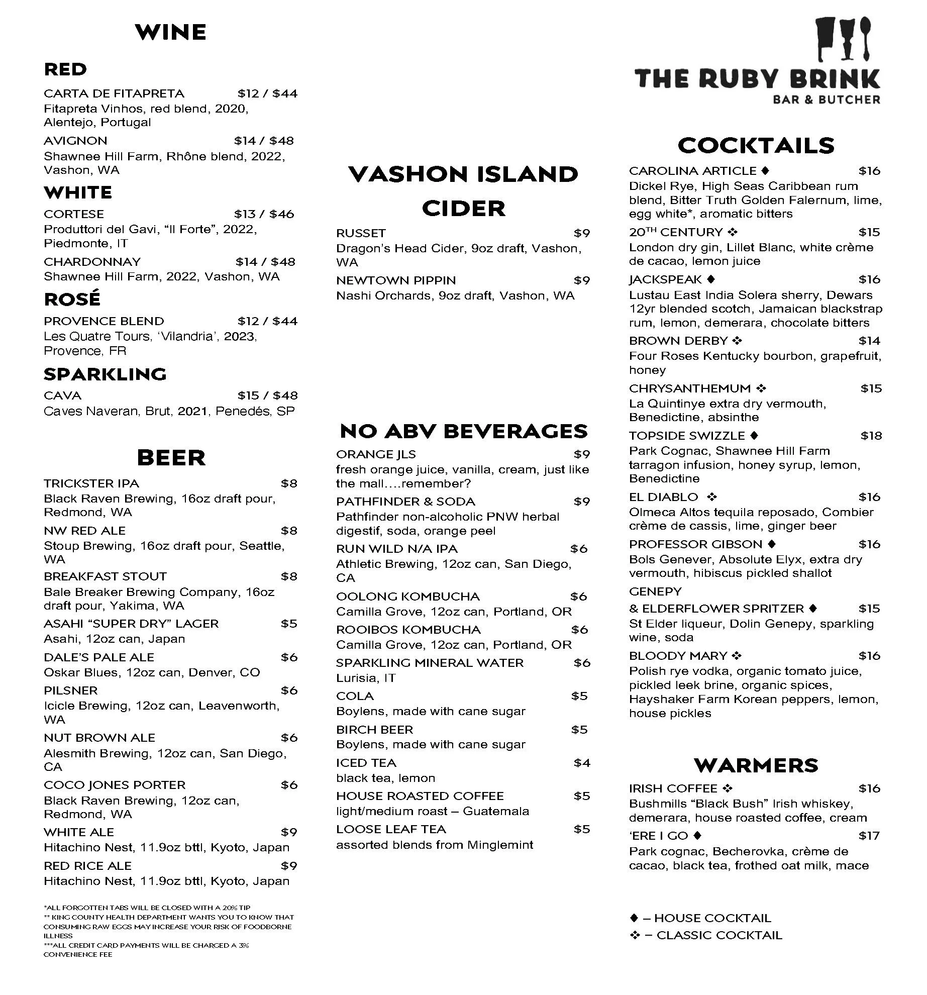 Menu — The Ruby Brink
