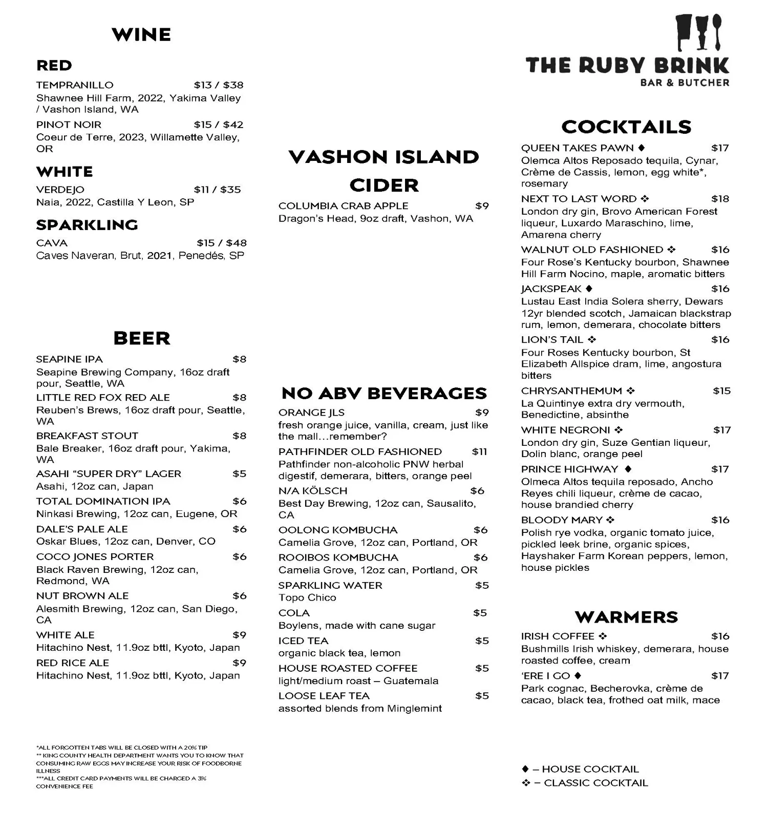 Menu — The Ruby Brink