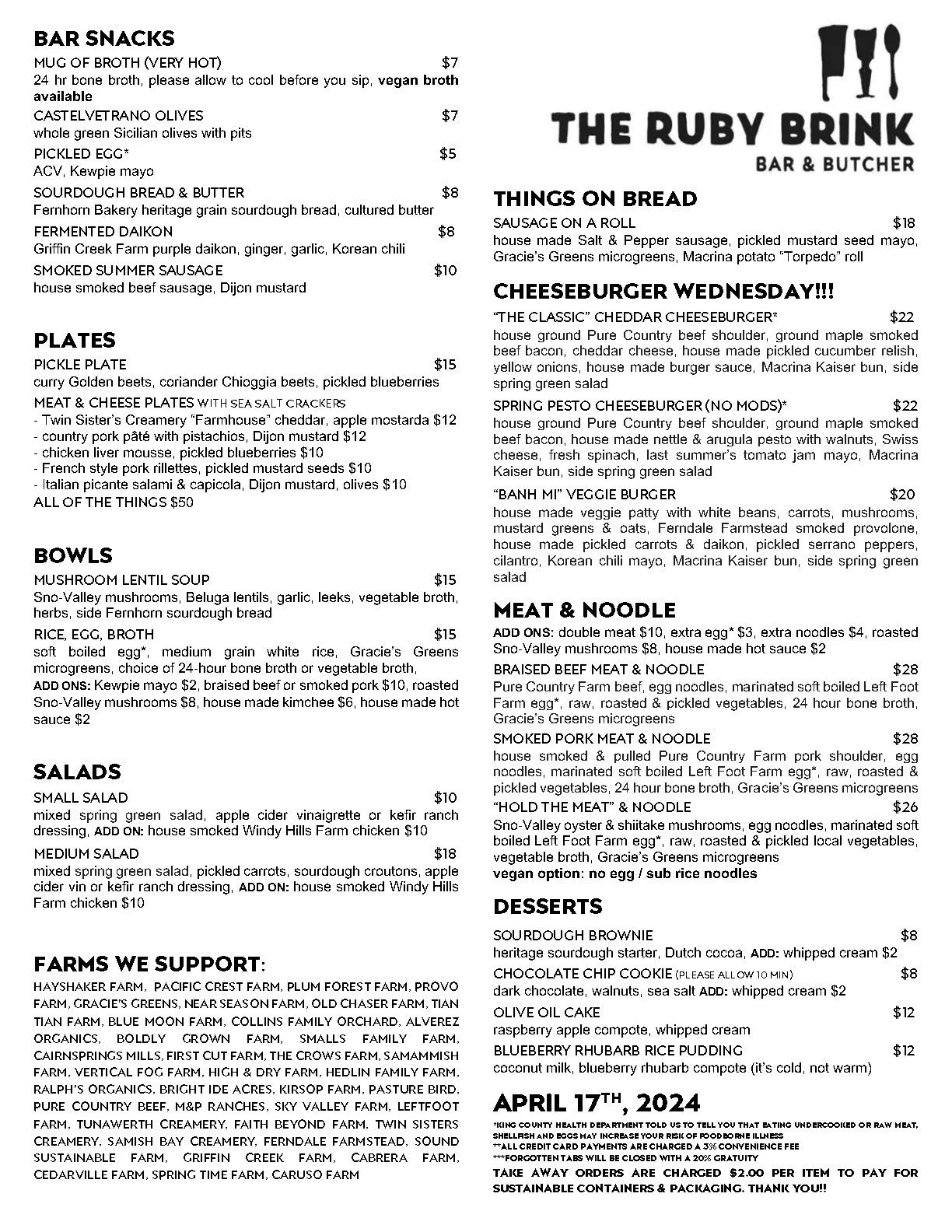 Menu — The Ruby Brink