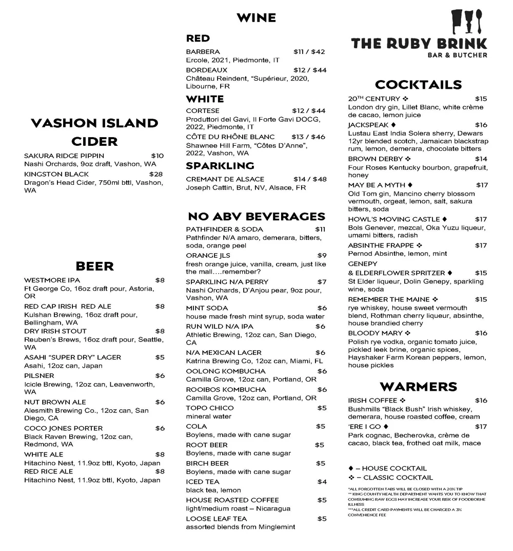 Menu — The Ruby Brink