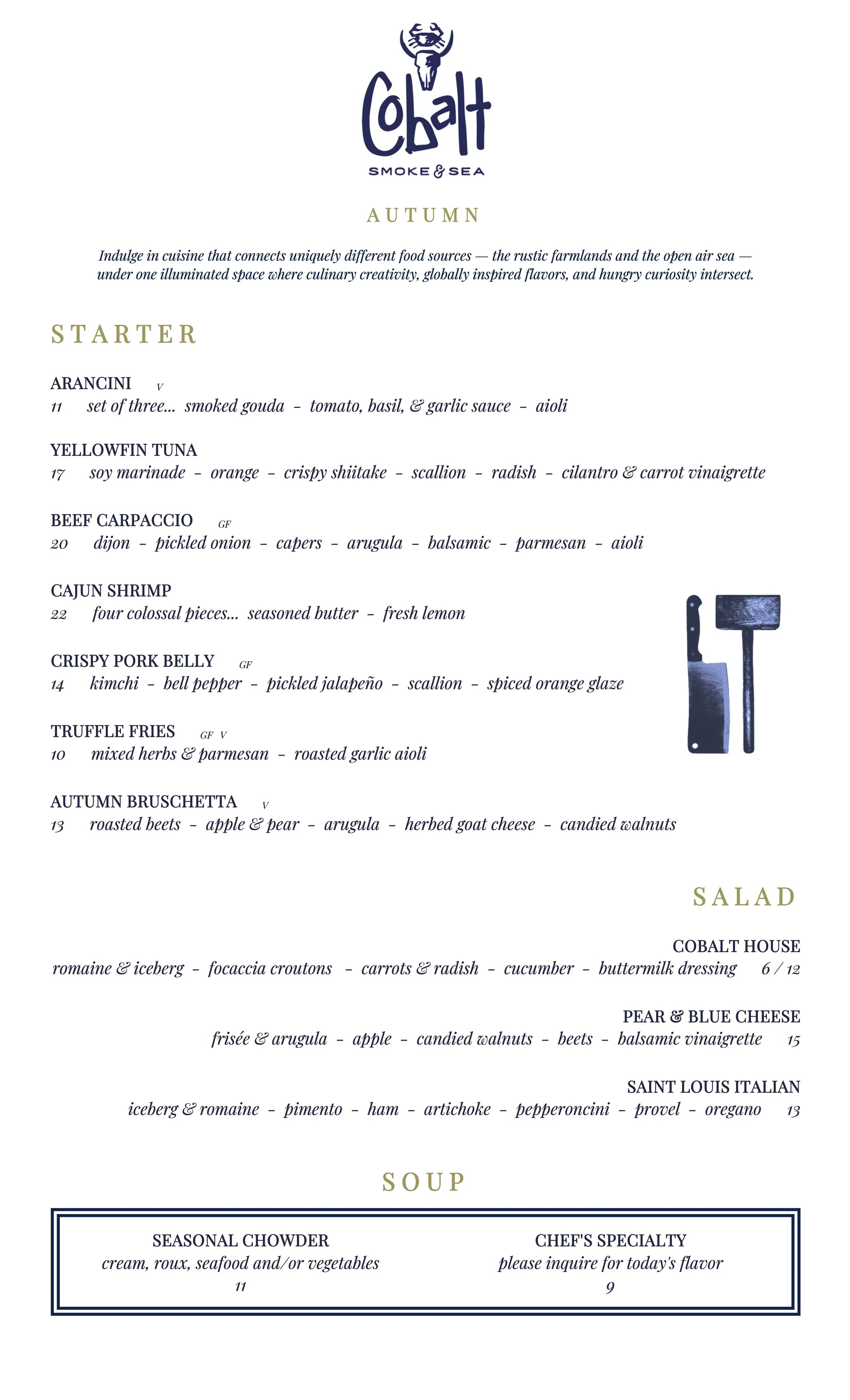 Menu — Cobalt Smoke & Sea