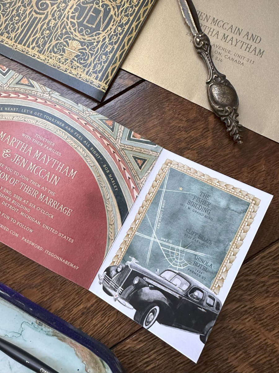 Custom Gate-folding DETROIT Wedding Invitation — Alicia's Infinity