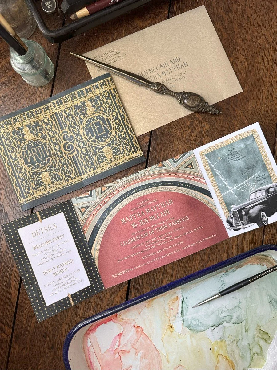 Custom Gate-folding DETROIT Wedding Invitation — Alicia's Infinity