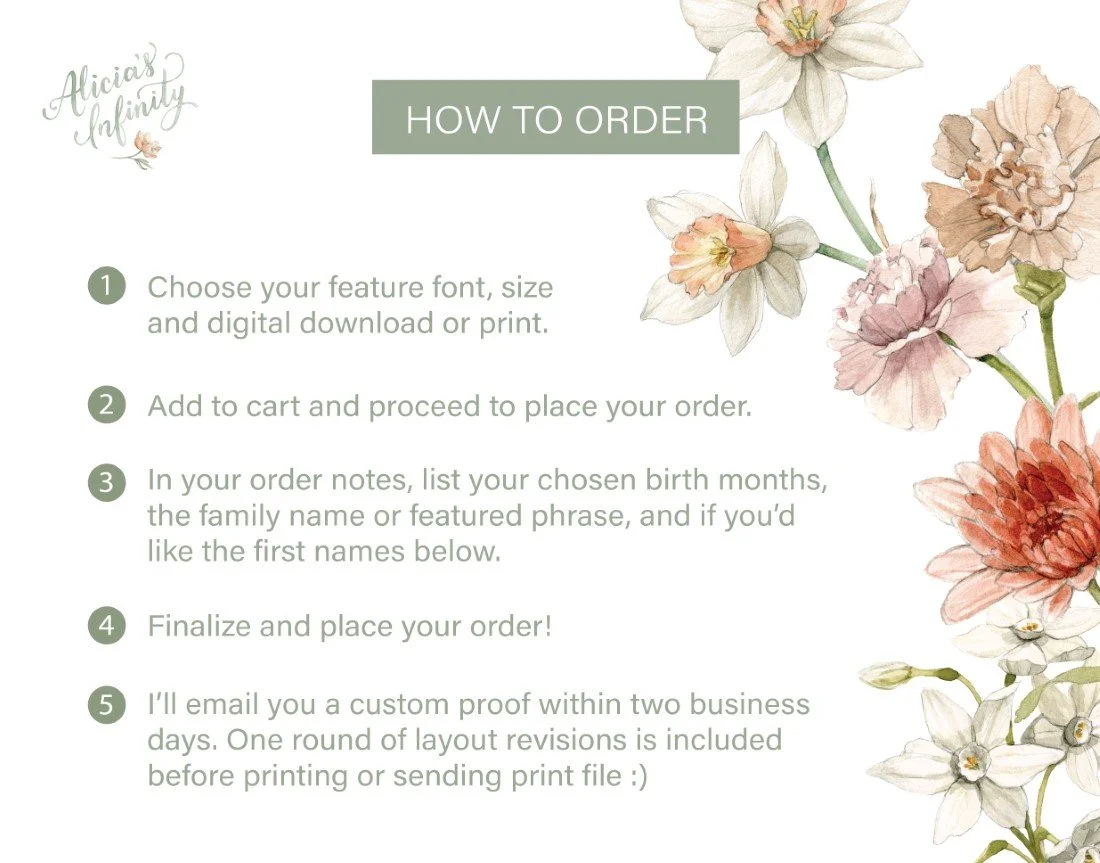 Custom Birth Month Flower Family Bouquet Art Print — Alicia's Infinity