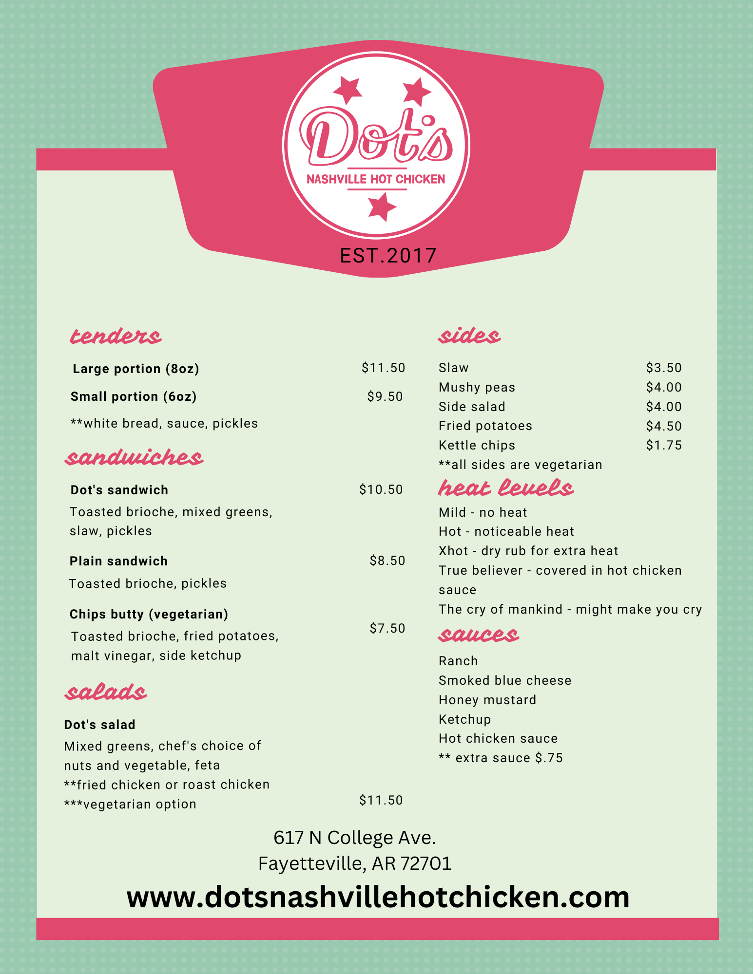 menu — Dot's Nashville Hot Chicken