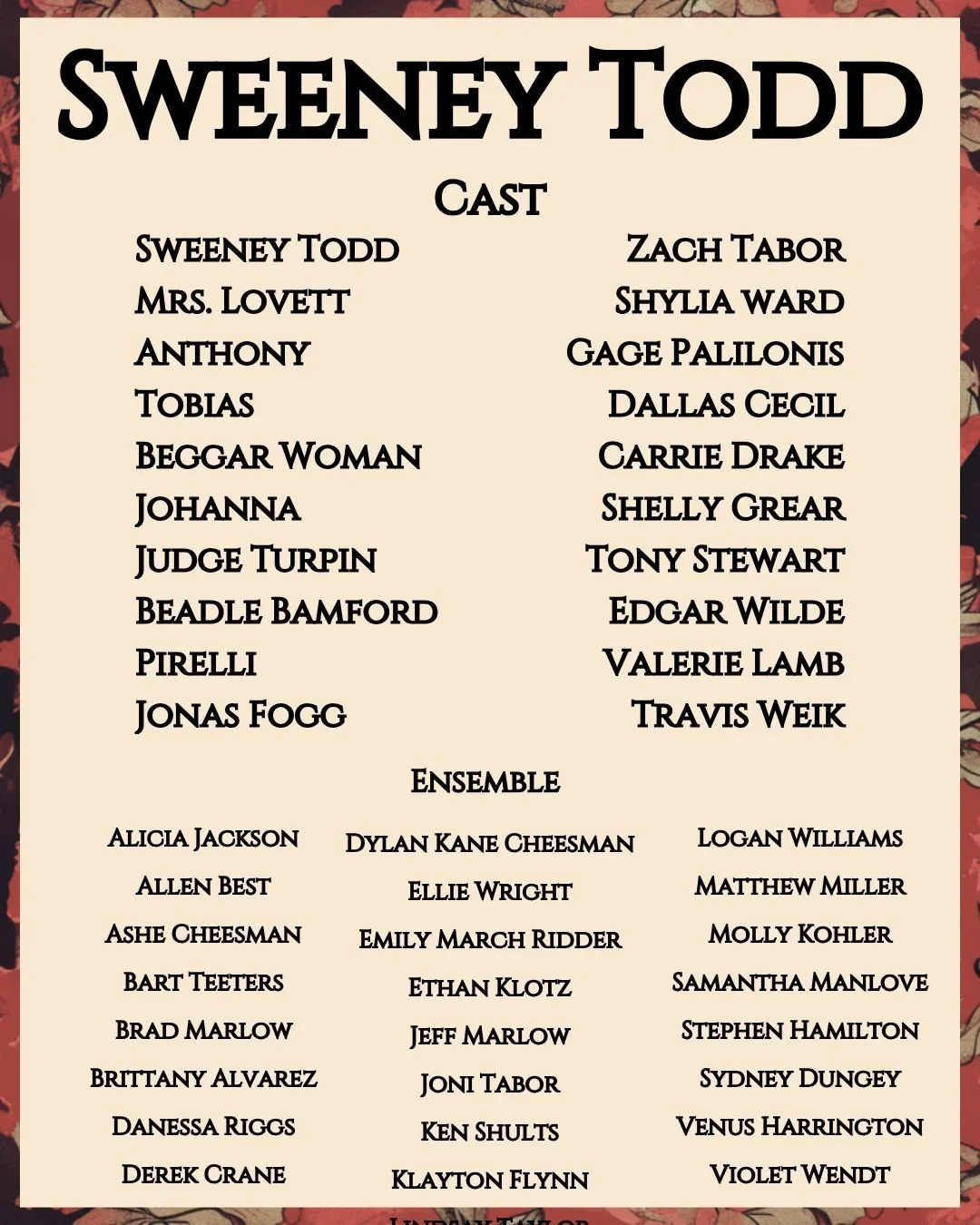 Sweeney Todd Cast List — Guyer Opera House