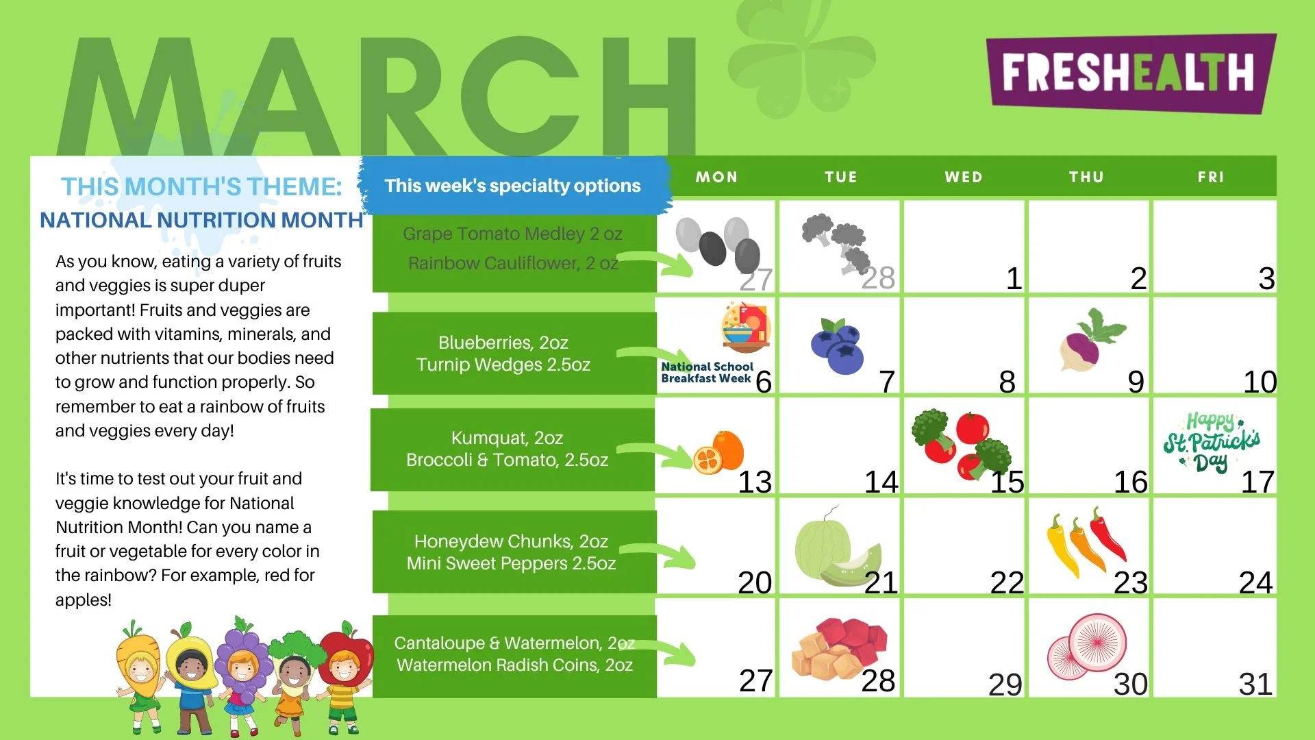 FresHealth Kids Calendar — DNO Produce