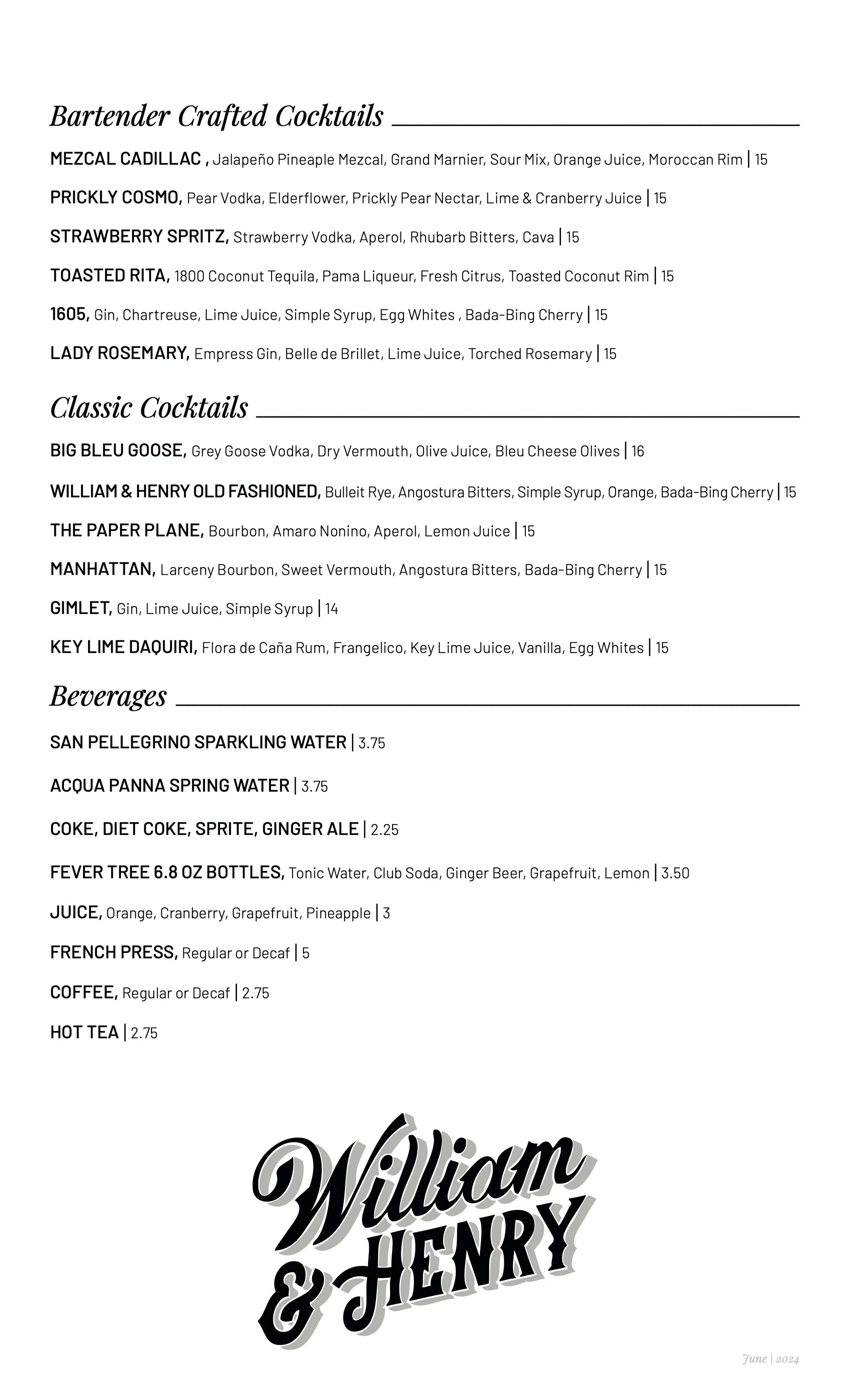 Drinks — William & Henry