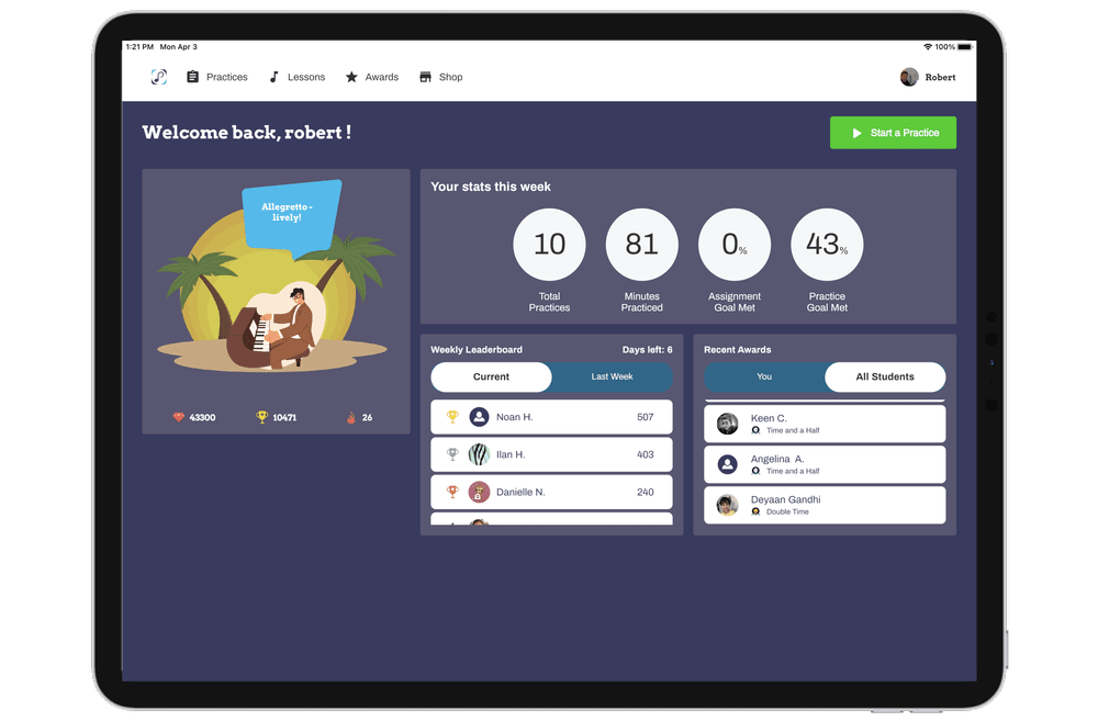Student page — Practice Space