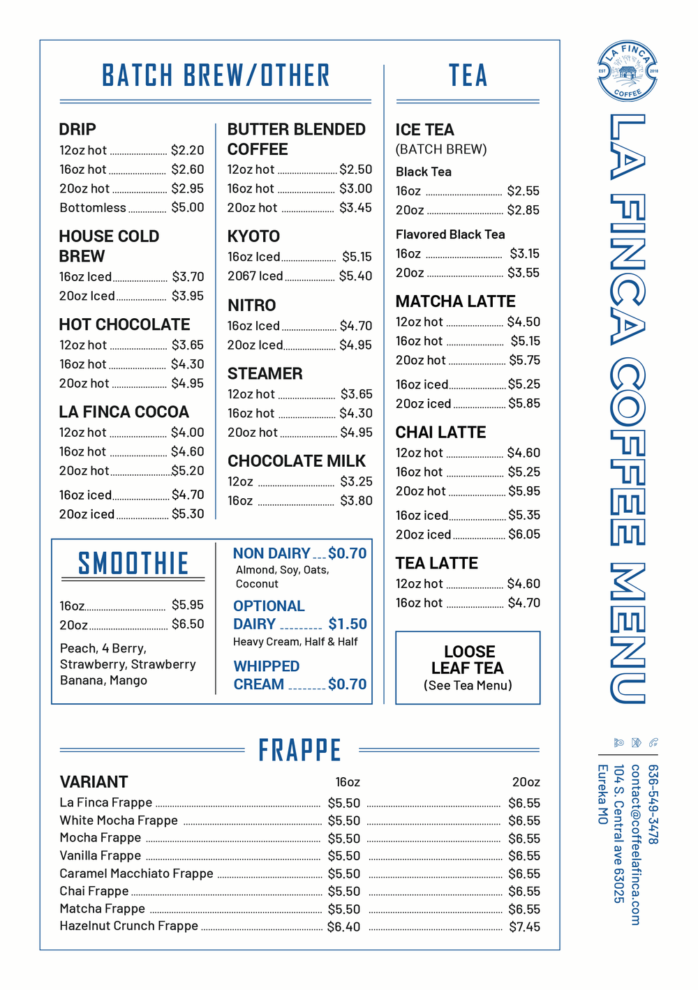 Menu — La Finca Coffee