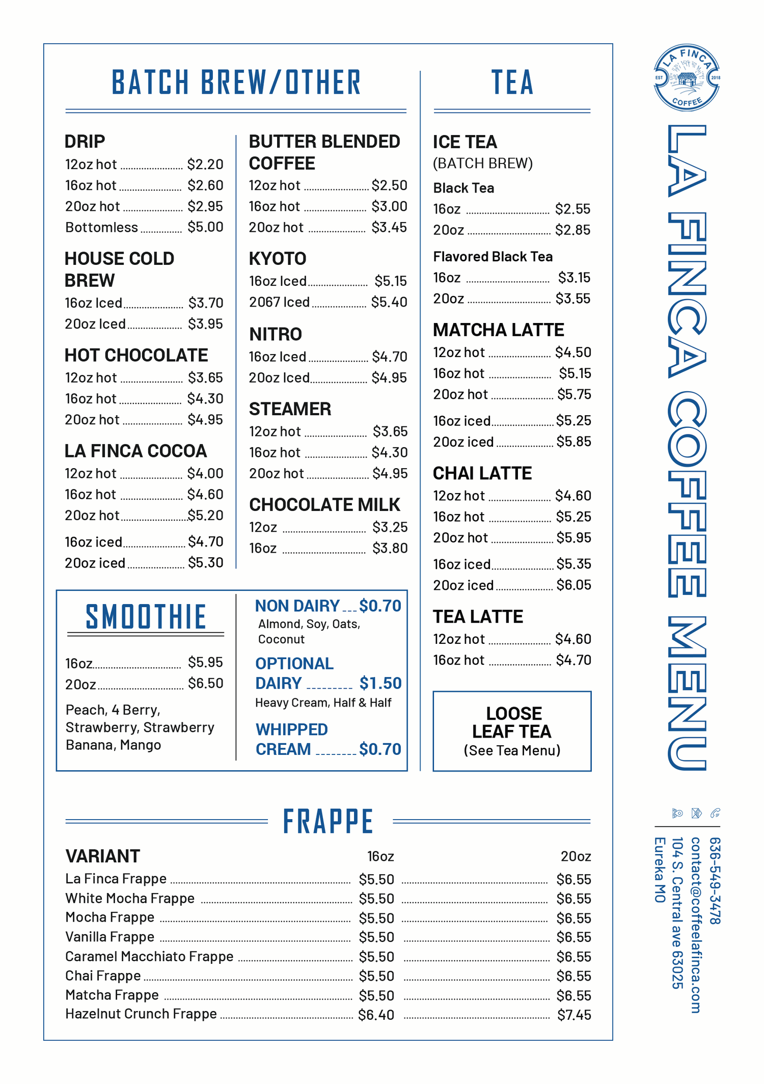 Menu — La Finca Coffee
