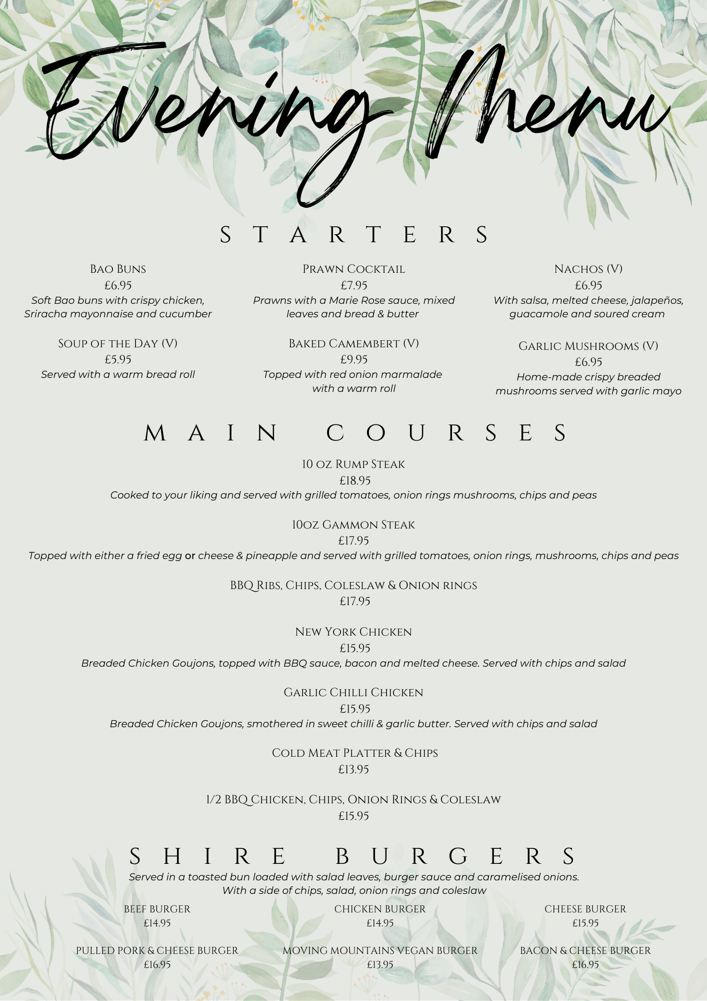 Shire Inn Menus — The Shire Inn