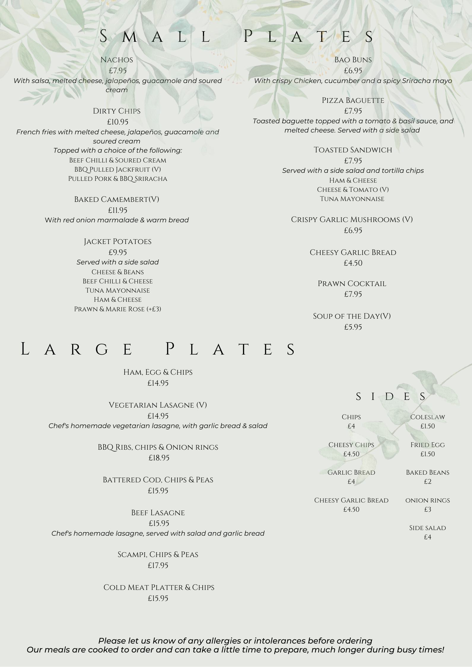Shire Inn Menus — The Shire Inn