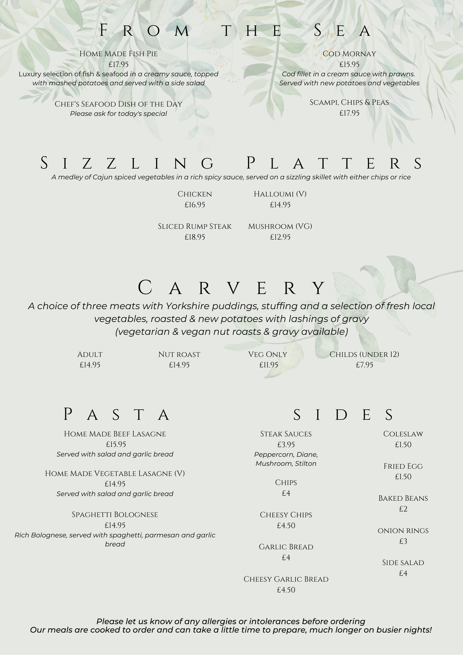 Shire Inn Menus — The Shire Inn