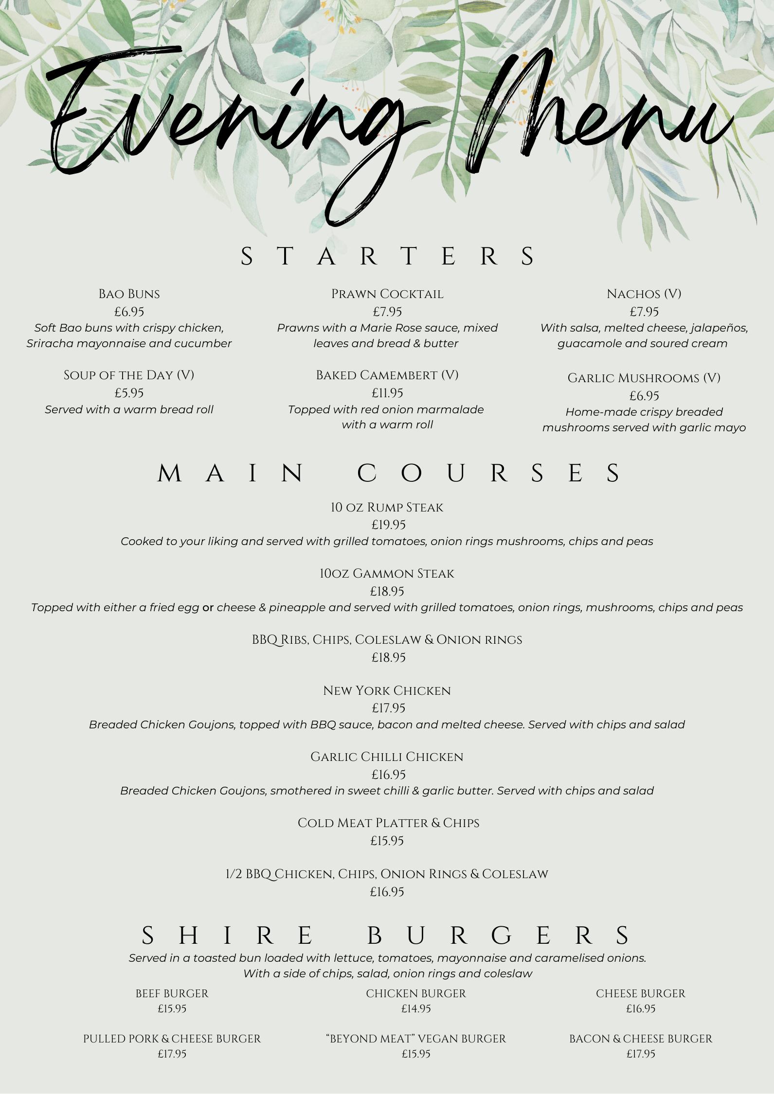 Shire Inn Menus — The Shire Inn