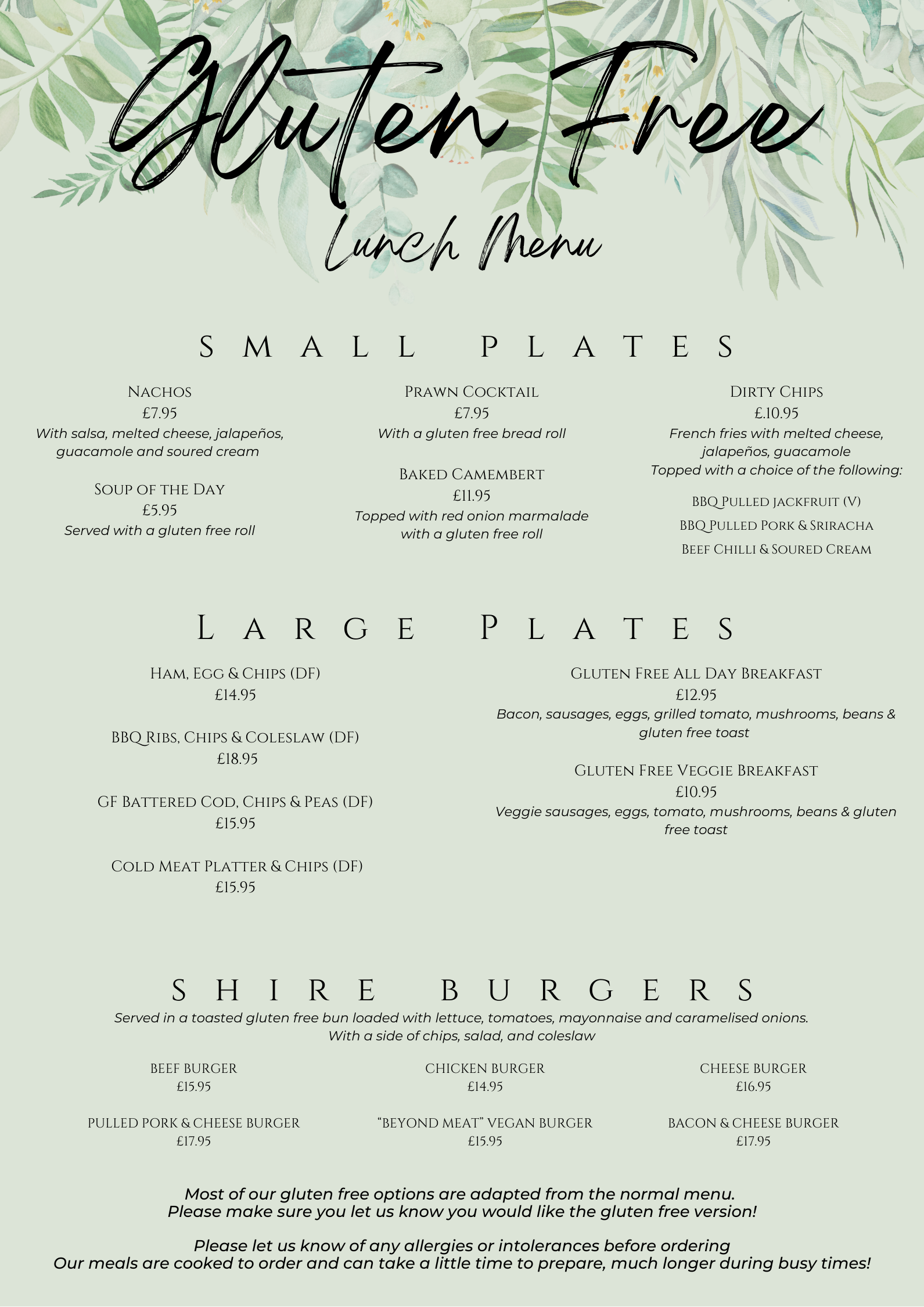 Shire Inn Menus — The Shire Inn