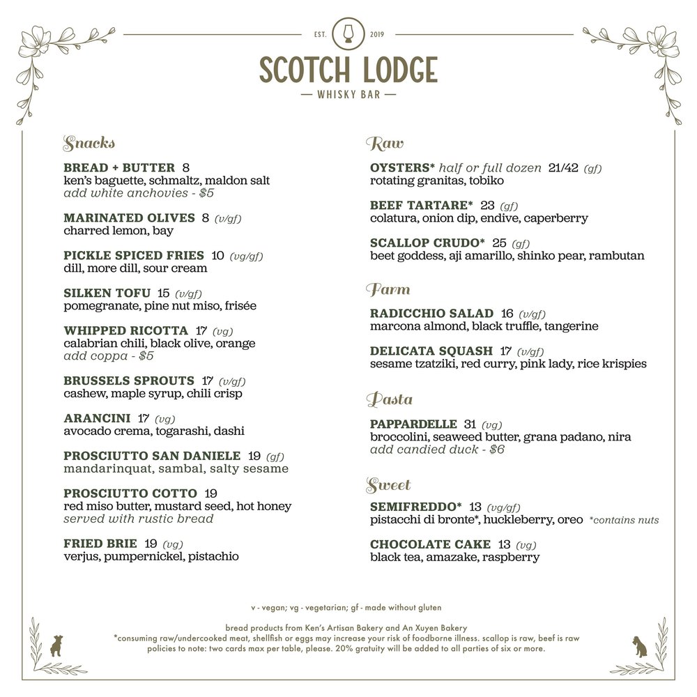 Menus — Scotch Lodge - Whisky Bar Portland