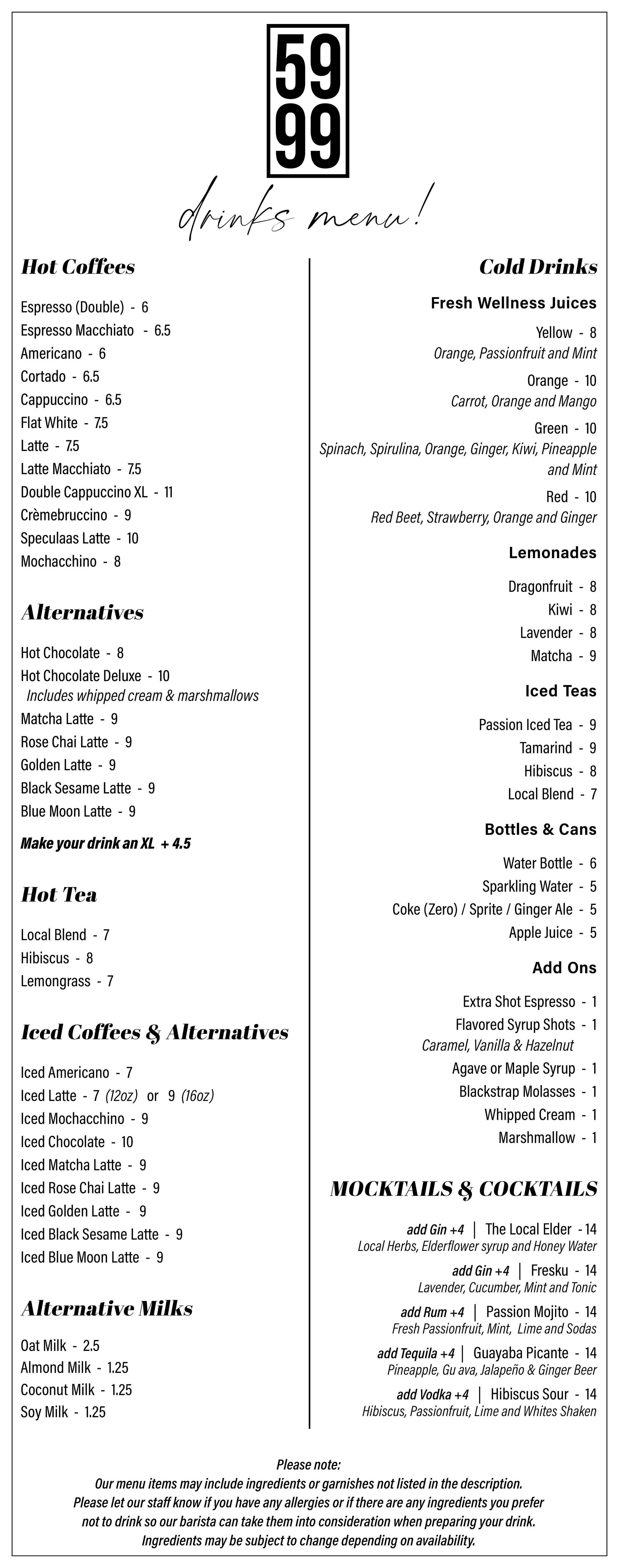 MENU — KAFÉ 5999 | Trendy cafe in Curacao