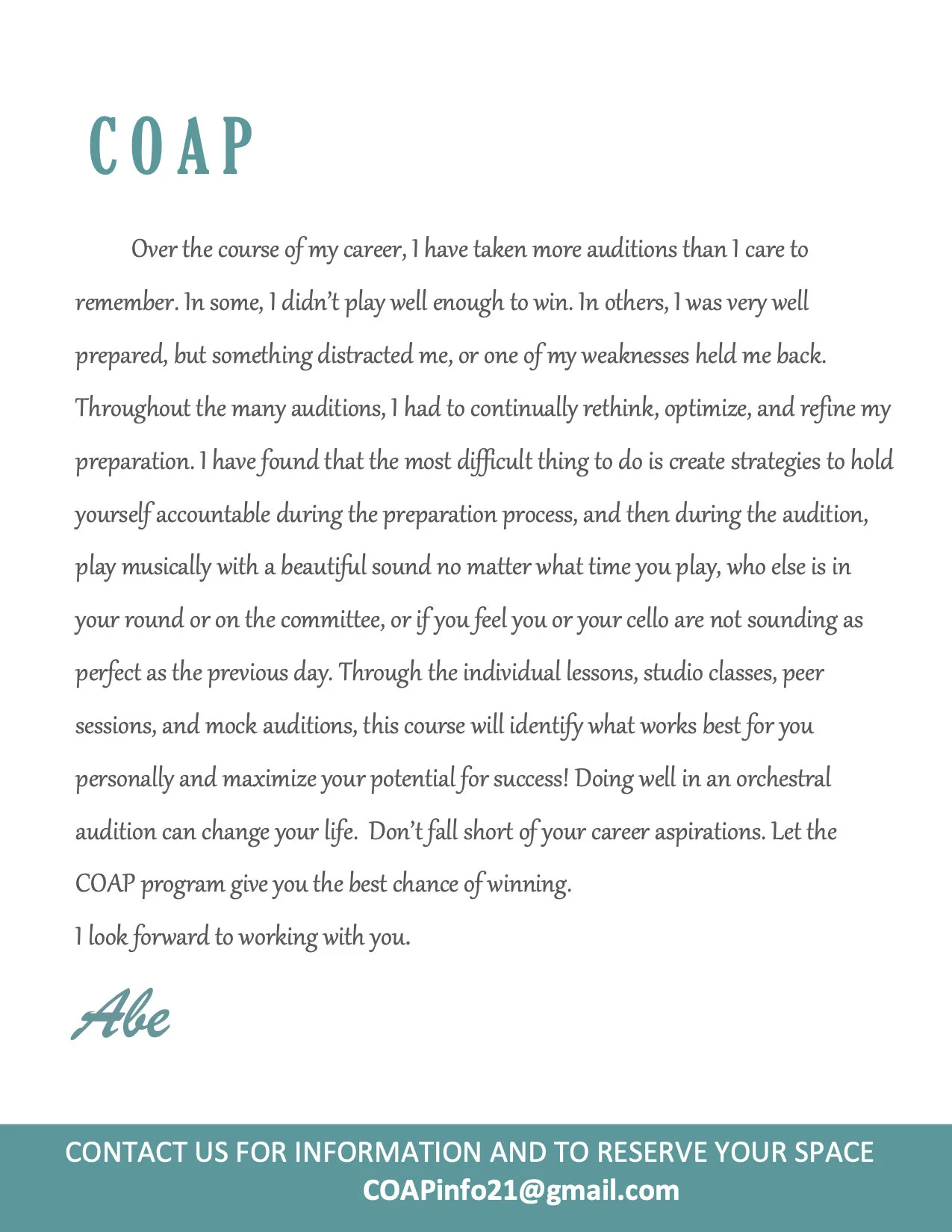 COAP Intensive — Abraham Feder | Detroit Cellist