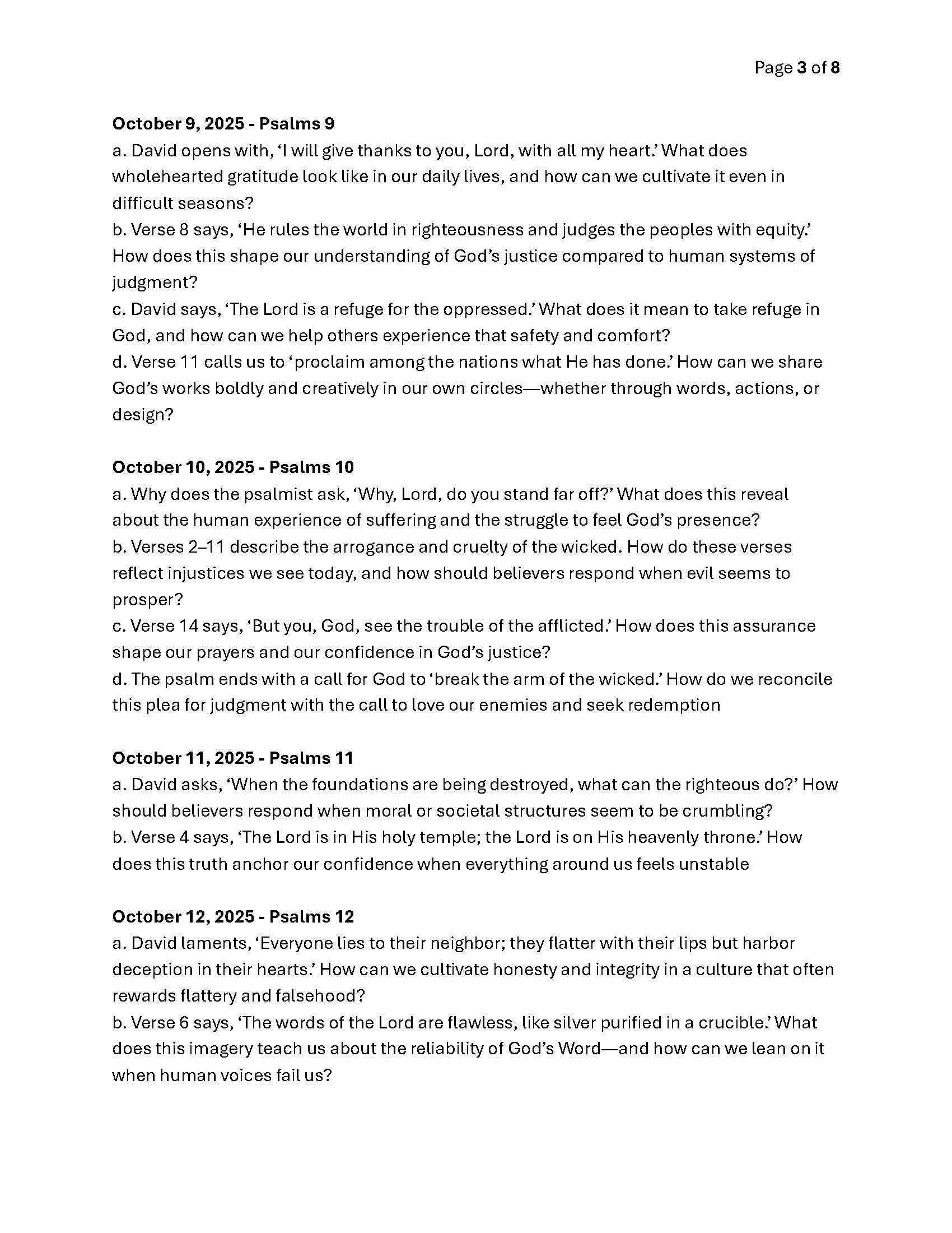 October 2025 Bible Scriptures and Questions — StPaulBHC.Org
