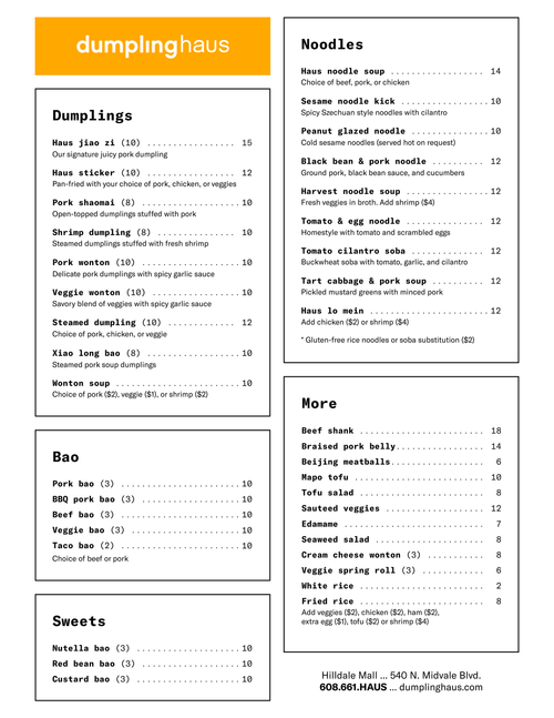 Menu — DUMPLING HAUS